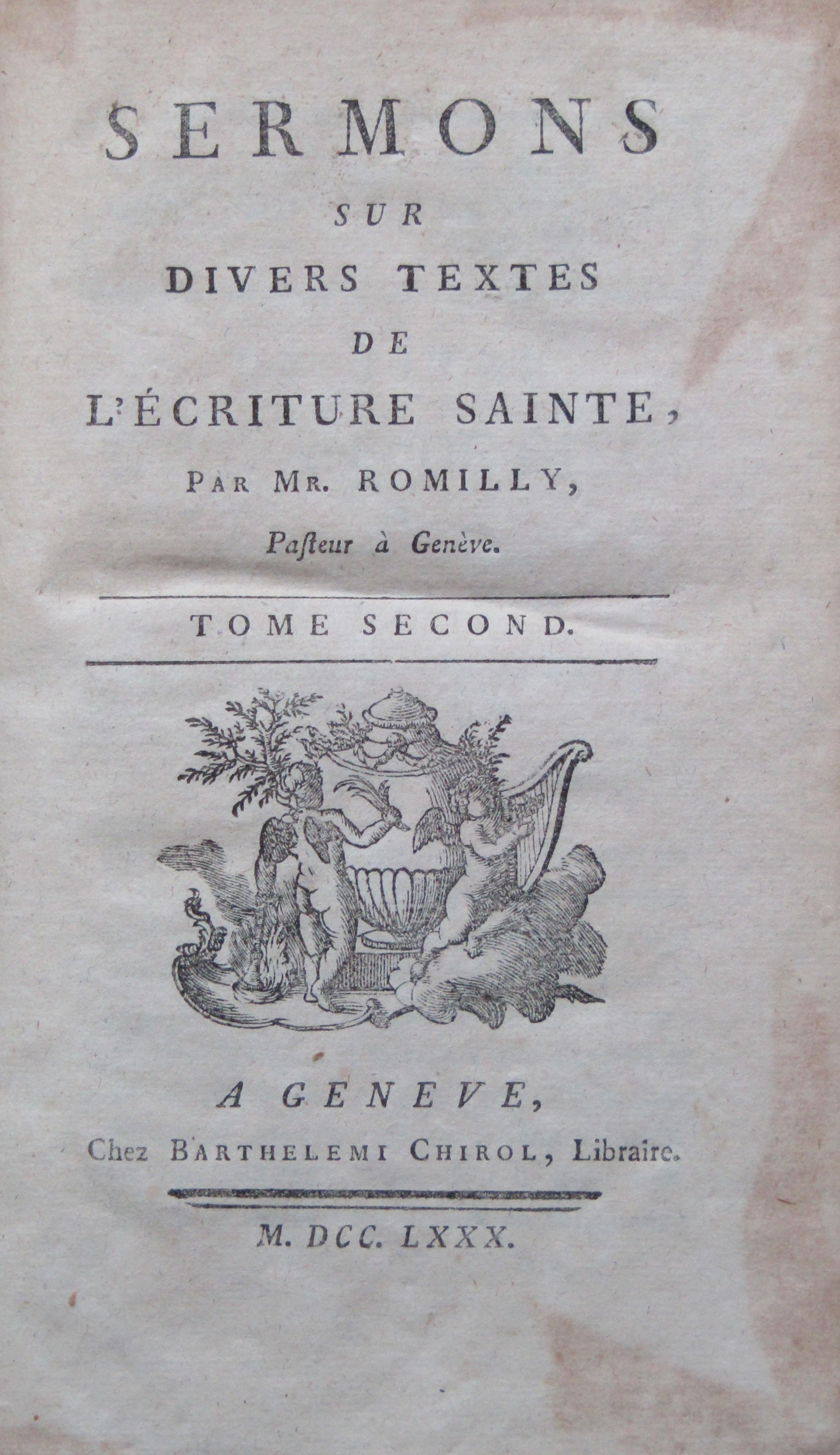 Sermons sur divers textes de l'Histoire Sainte Tome II de ROMILLY (Jean ...