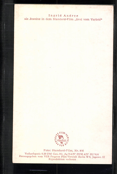 Ansichtskarte Schauspielerin Ingrid Andree ernst blickend: Manuscript ...