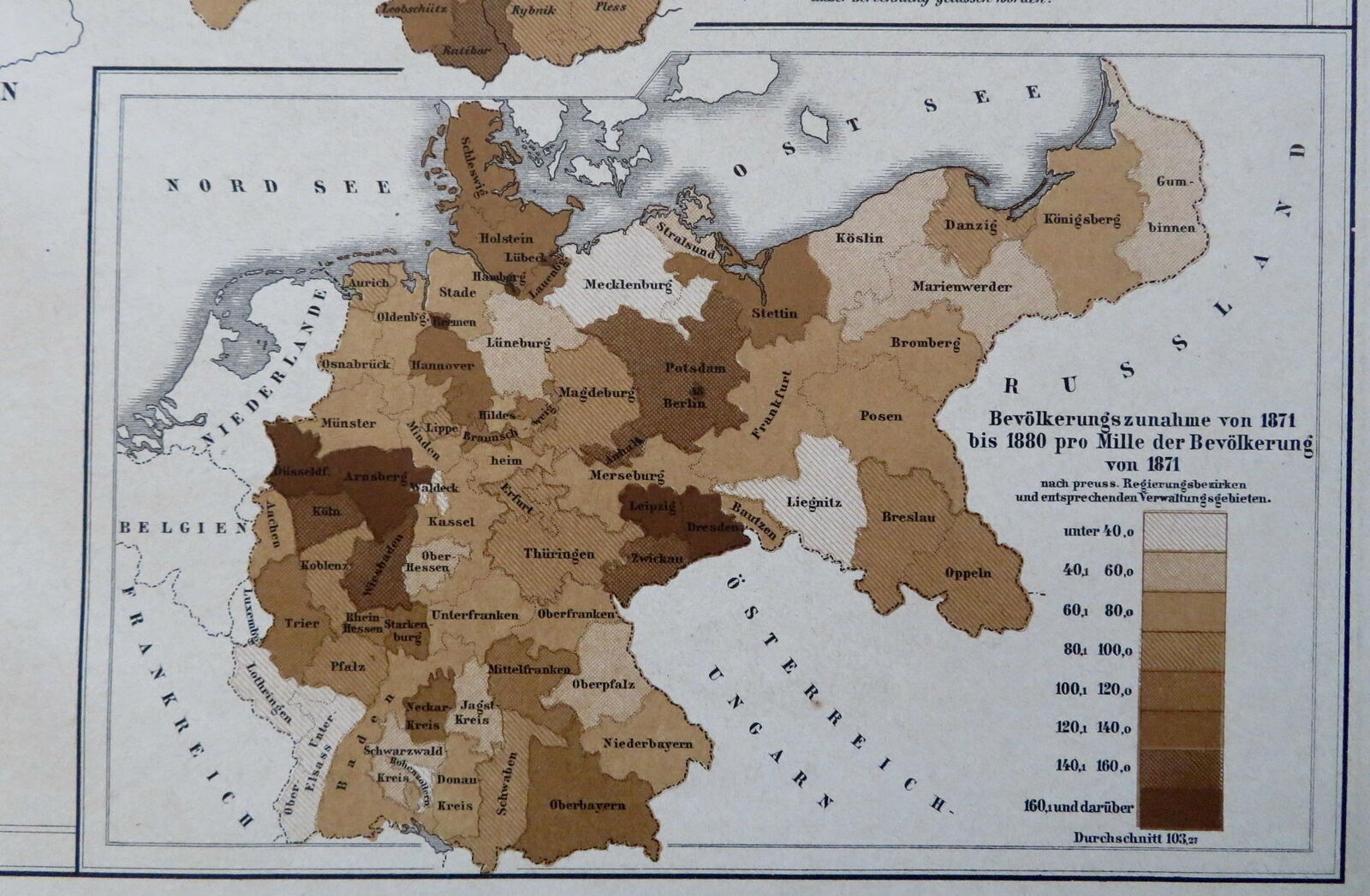 German Empire Population Density Prussia Saxony c. 1880 German detailed ...