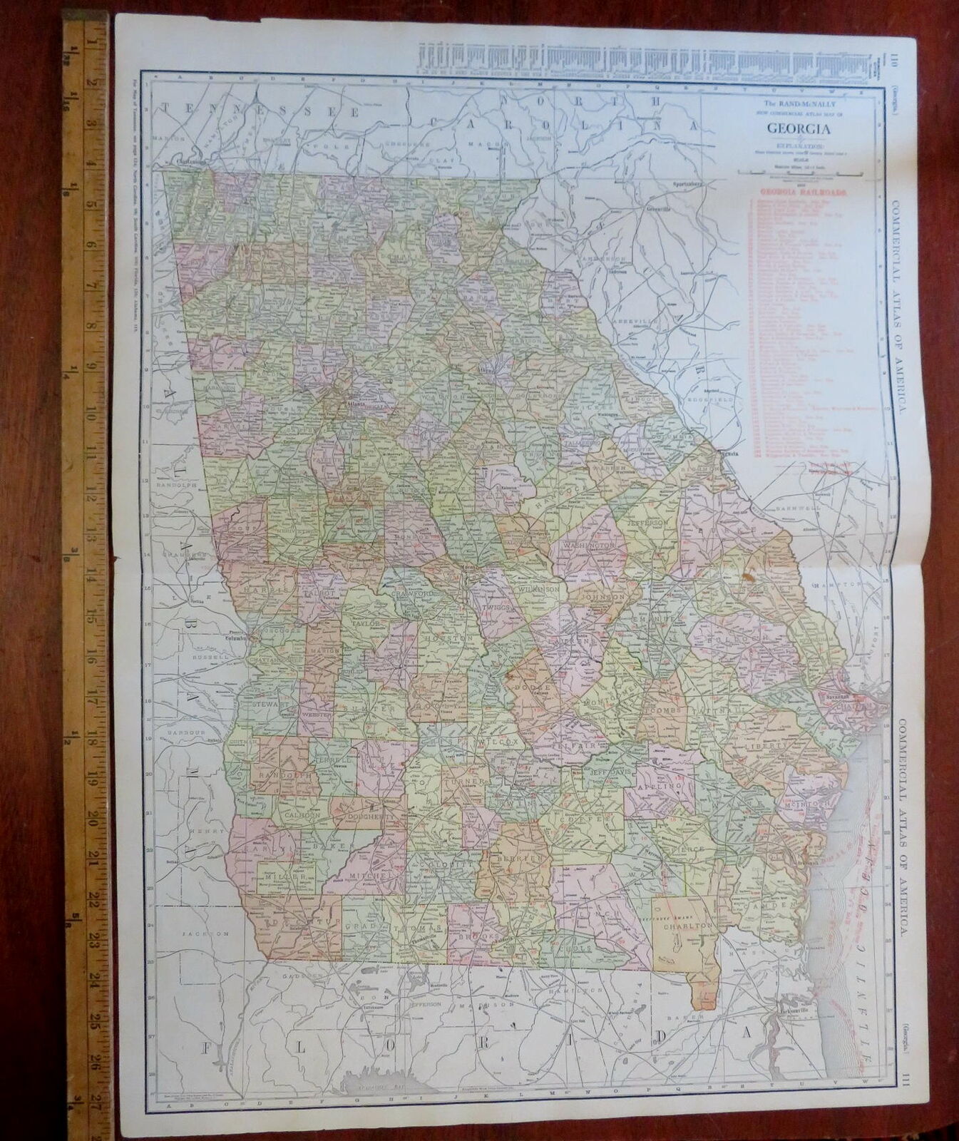 Georgia State Map Railroads Atlanta Savannah 1912 scarce huge ...