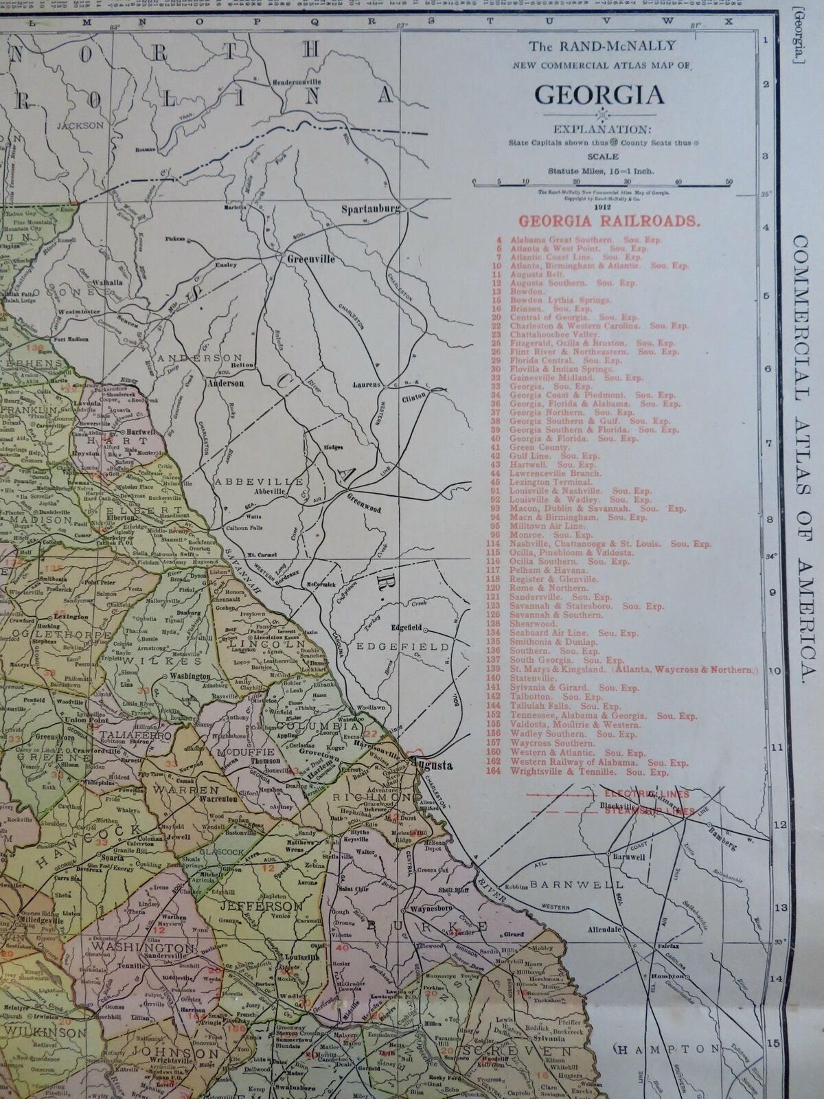 Georgia State Map Railroads Atlanta Savannah 1912 scarce huge ...