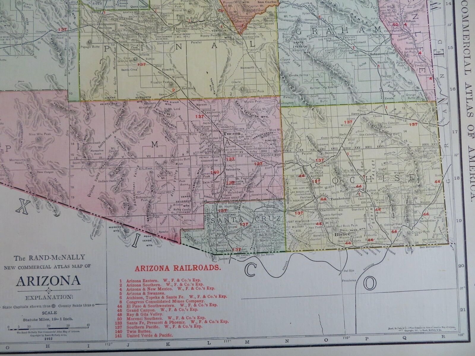 Arizona Phoenix Tucson Mesa Chandler 1912 scarce huge Commercial Map ...
