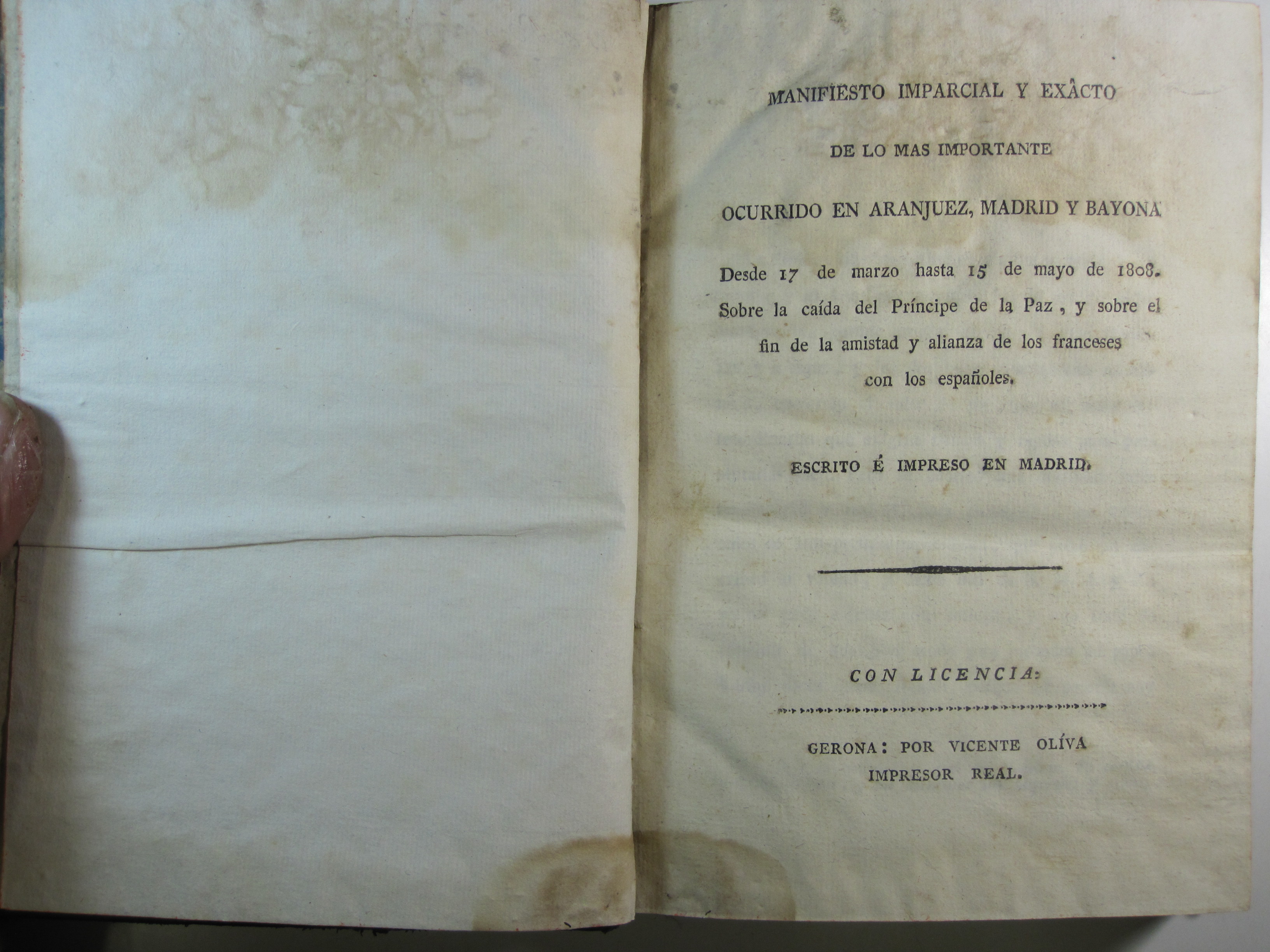 MANIFIESTO IMPARCIAL Y EXACTO DE LO MAS IMPORTANTE OCURRIDO EN ARANJUEZ ...