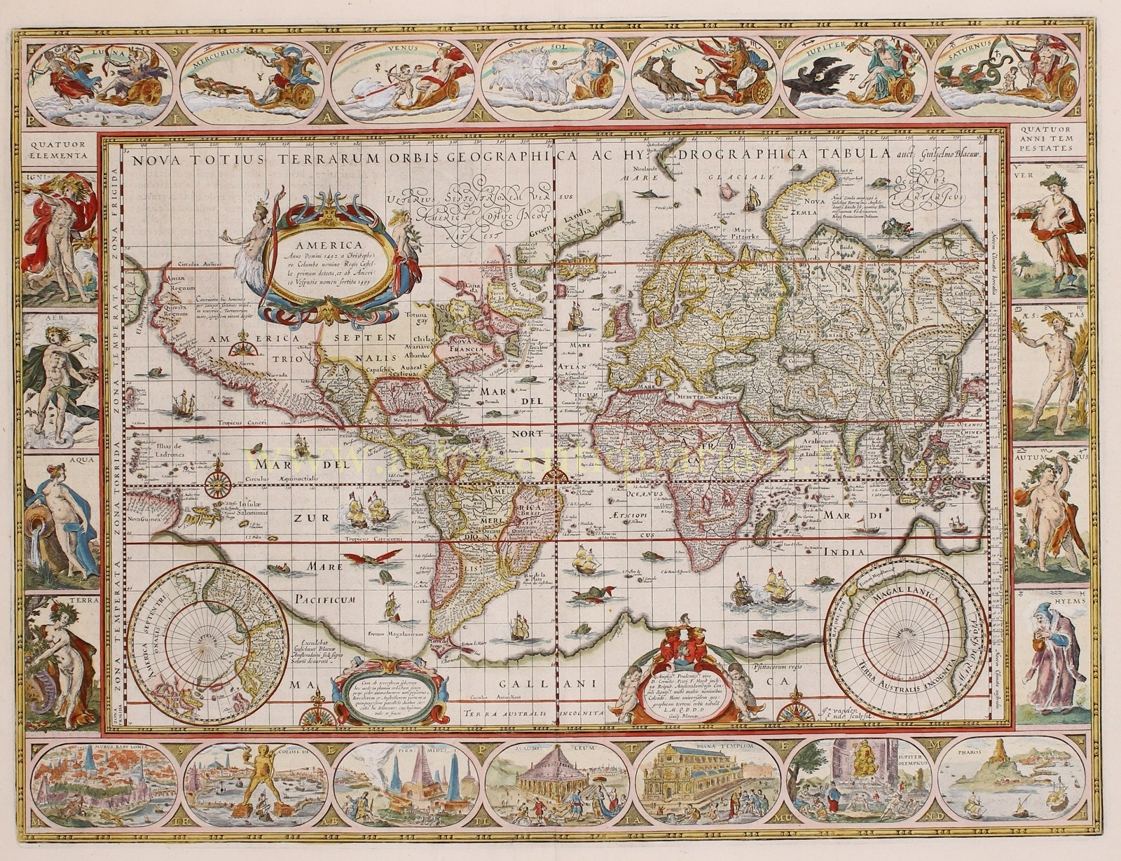 ICONIC WORLD MAP BY WILLEM BLAEU "Nova Totius Terrarum Orbis ...