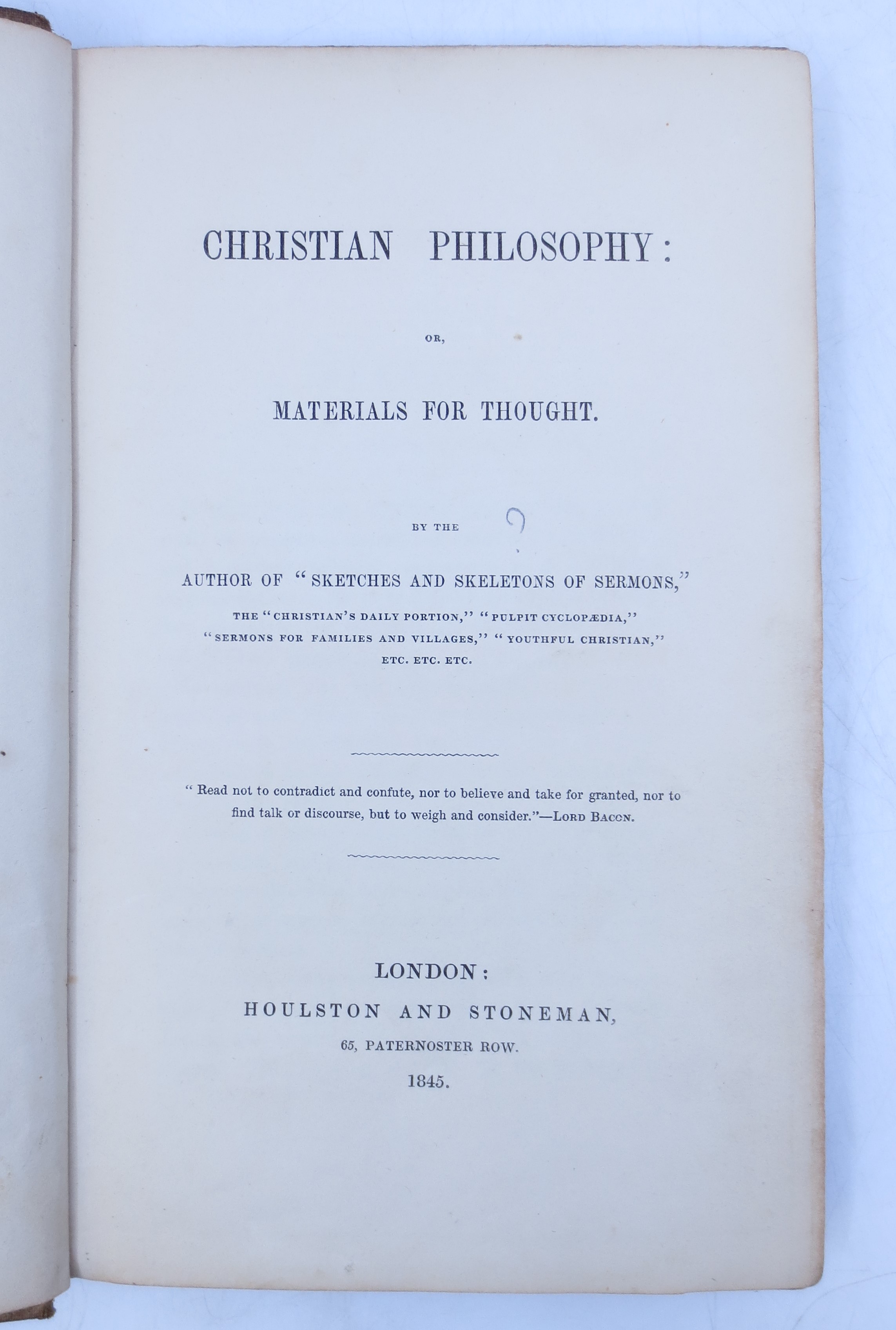 Christian Philosophy: Or, Materials for Thought (First Edition) by ...