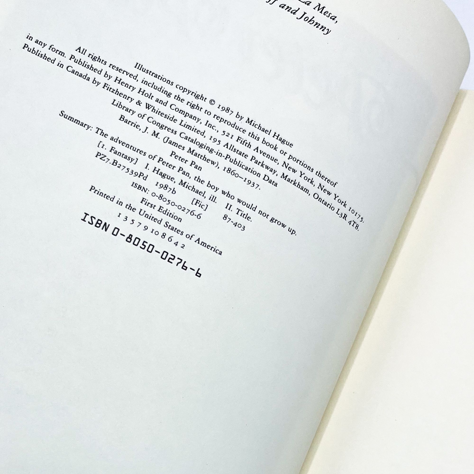 PETER PAN by Hague, Michael; Barrie, J. M.: (1987) First edition thus ...