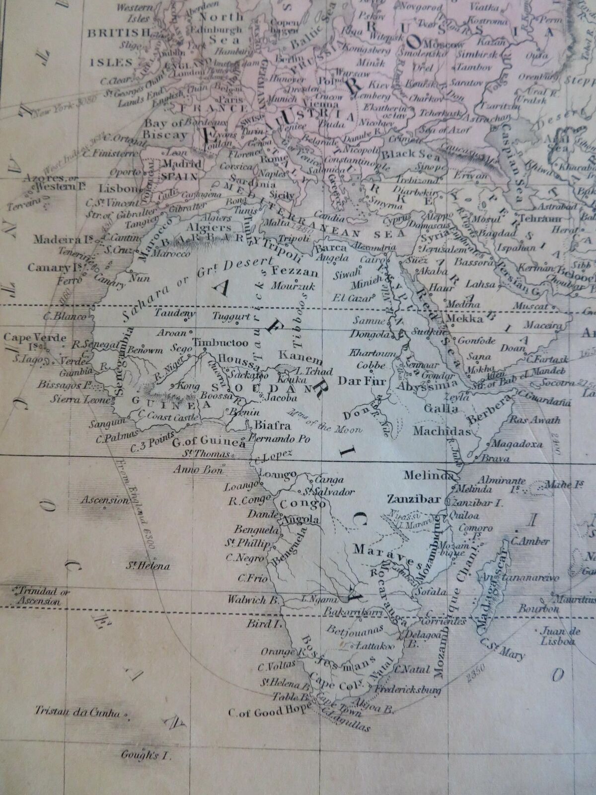 World Map on Mercator's Projection 1853 A. & C. Black engraved map ...