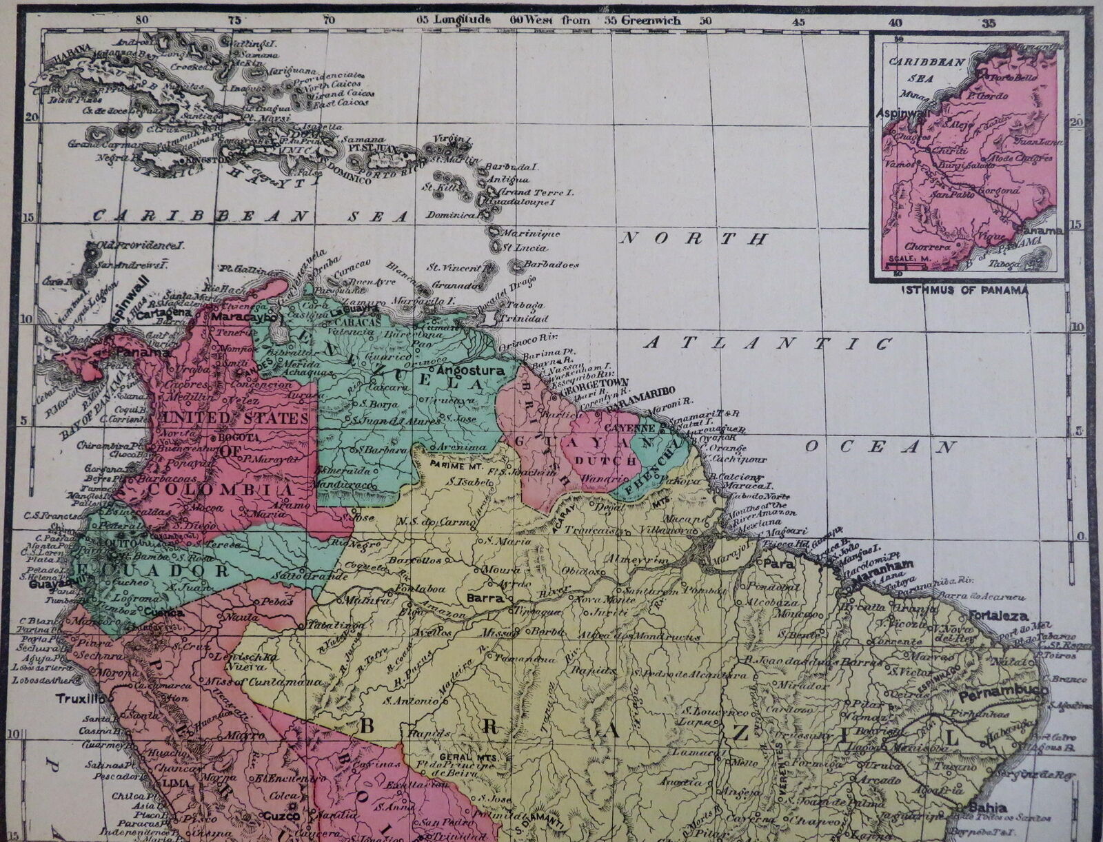 South America Brazil Peru Chile Argentina Venezuela c. 1892 Tunison map ...