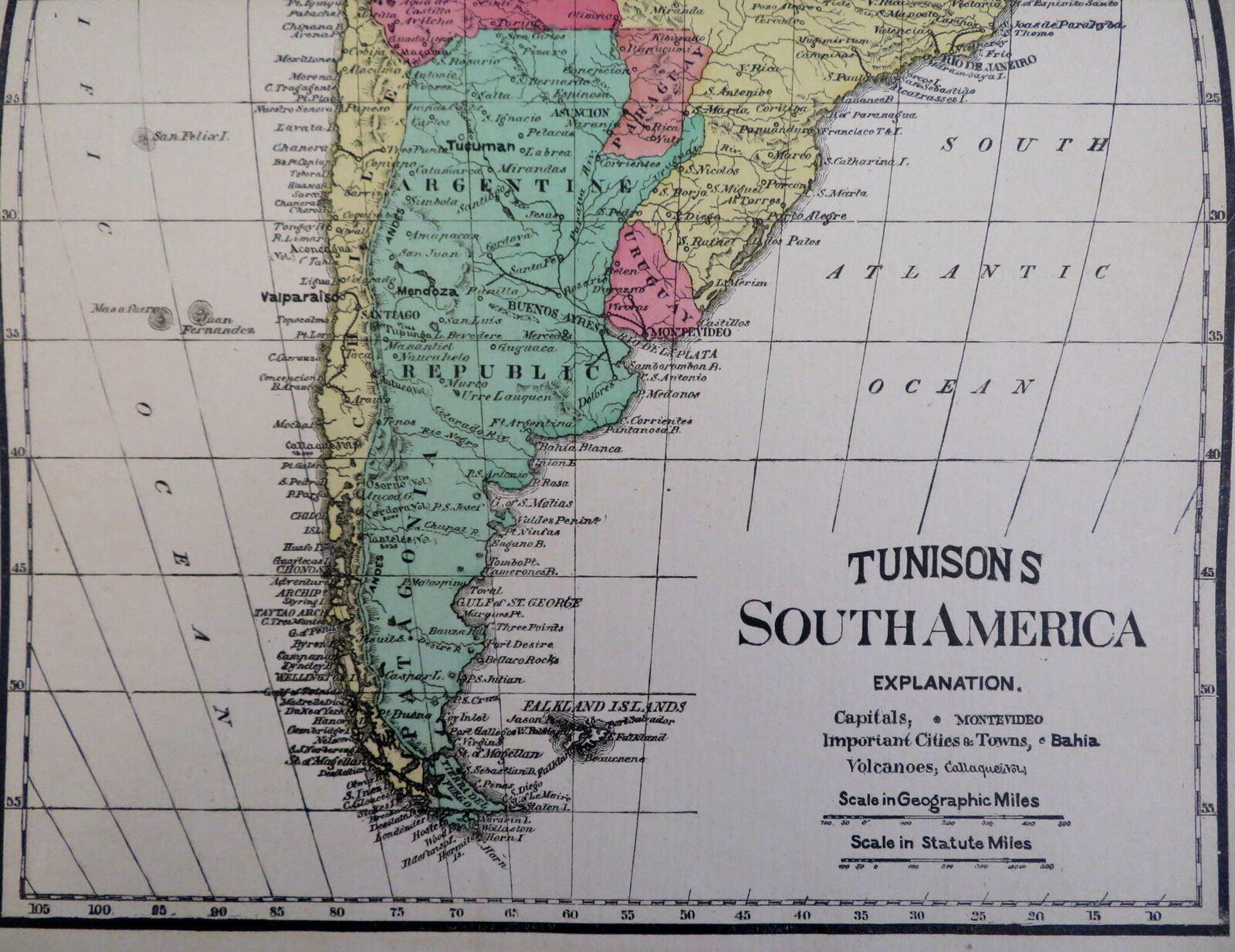 South America Brazil Peru Chile Argentina Venezuela c. 1892 Tunison map ...