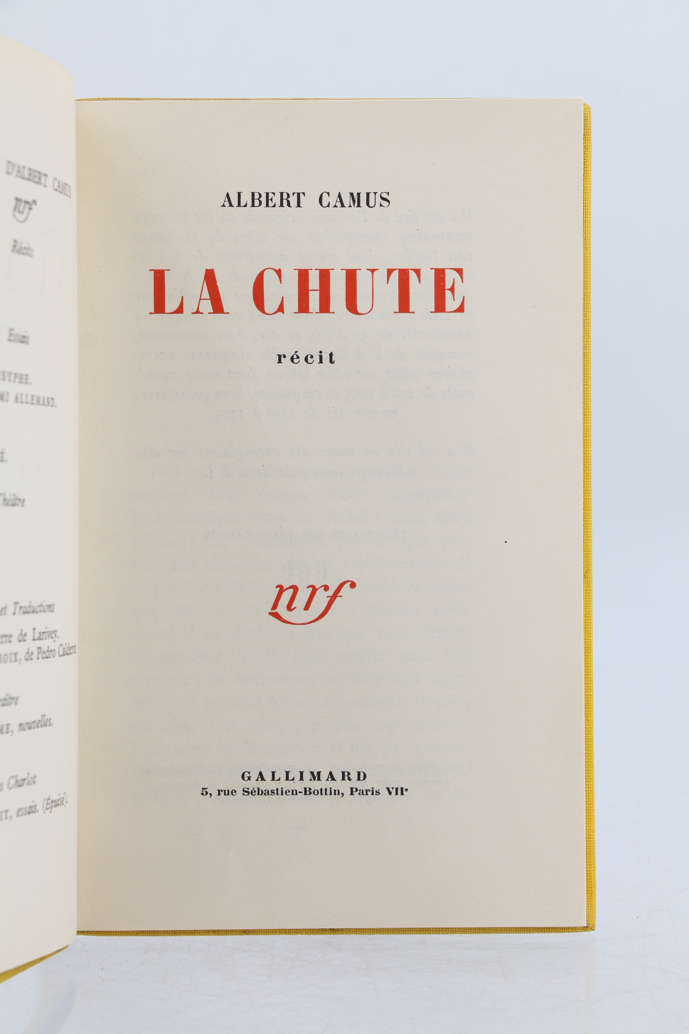 La chute by CAMUS Albert: Couverture rigide (1956) Signed by Author(s ...