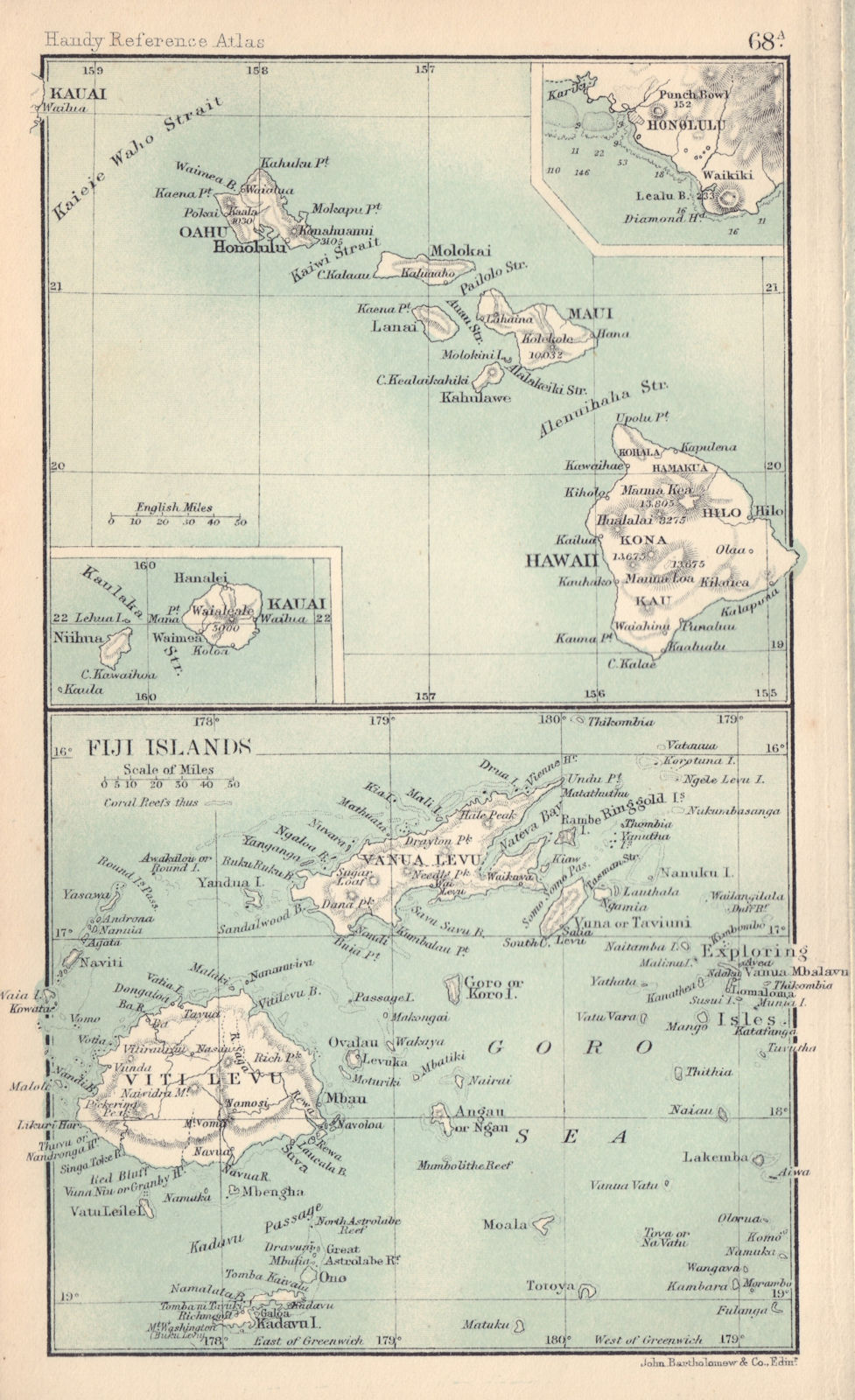 Fiji Islands; Hawaii: Inset maps of Kauai; Honolulu by Bartholomew ...
