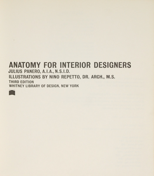 ANATOMY FOR INTERIOR DESIGNERS. by PANERO. (Julius).: Good Hard Cover ...