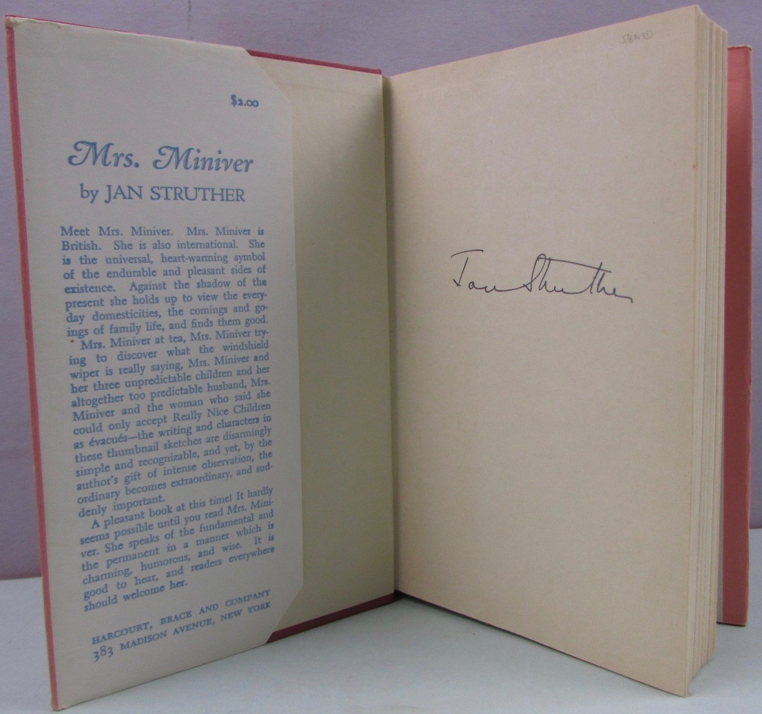 Mrs Miniver by Struther Jan: Fine Hardcover (1940) 1st Edition, Signed ...