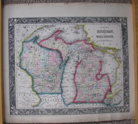 Vintage (1860) County Map of Michigan and Wisconsin map [Mitchell ...