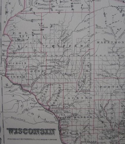 Vintage 1855 Wisconsin map [Colton]: (1855) Map | Crossroad Books