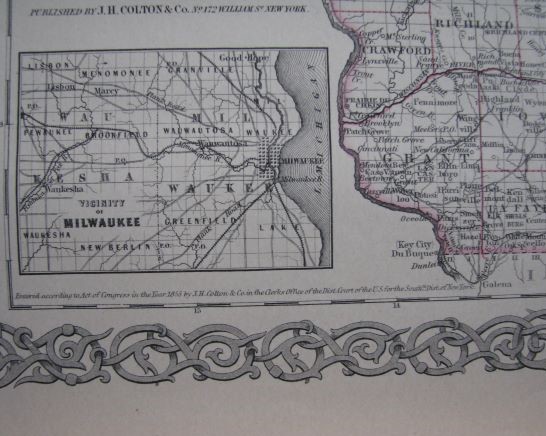Vintage 1855 Wisconsin map [Colton]: (1855) Map | Crossroad Books