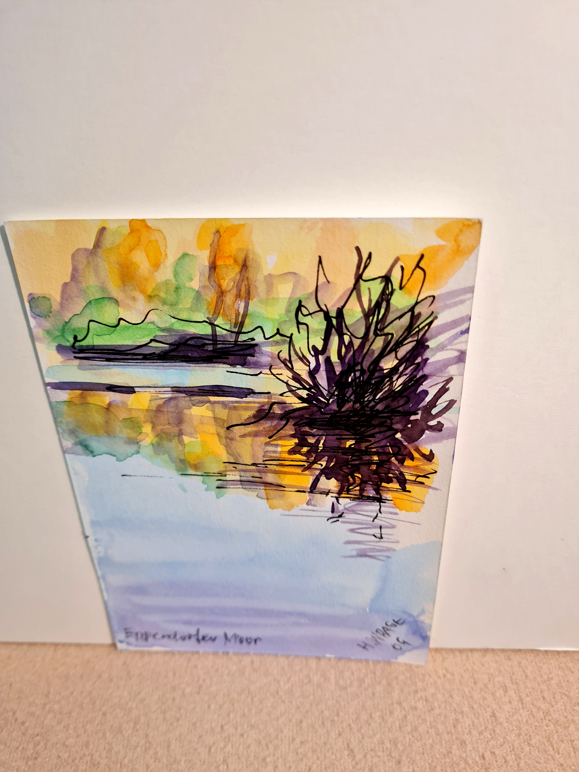 Eppendorfer Moor. Künstlerpostkarte. Farbiges Aquarell und Tinte auf ... Eppendorfer Moor. Künstlerpostkarte. Farbiges Aquarell und Tinte auf ...