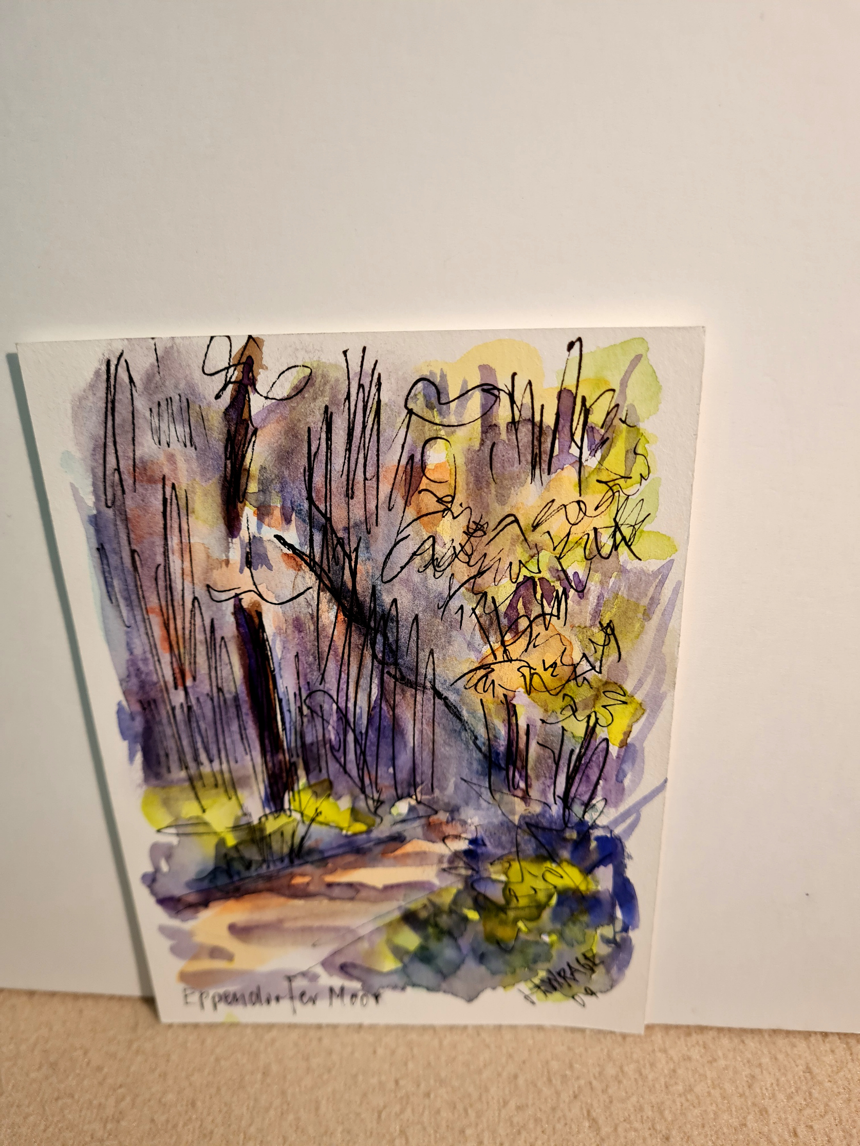 Eppendorfer Moor. Künstlerpostkarte. Farbiges Aquarell und Tinte auf ... Eppendorfer Moor. Künstlerpostkarte. Farbiges Aquarell und Tinte auf ...