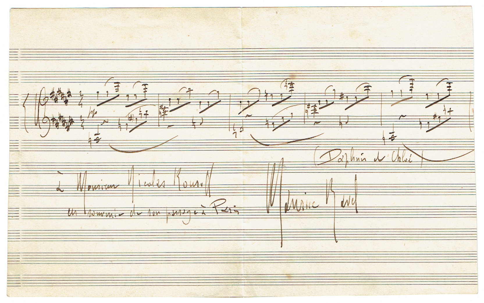 Eigenhändig musikalisches Albumblatt mit Unterschrift. von Ravel ...