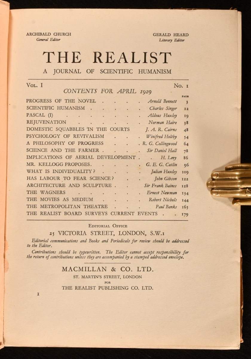 The Realist A Journal of Scientific Humanism Vol. 1 No.1-4 by Archibald ...