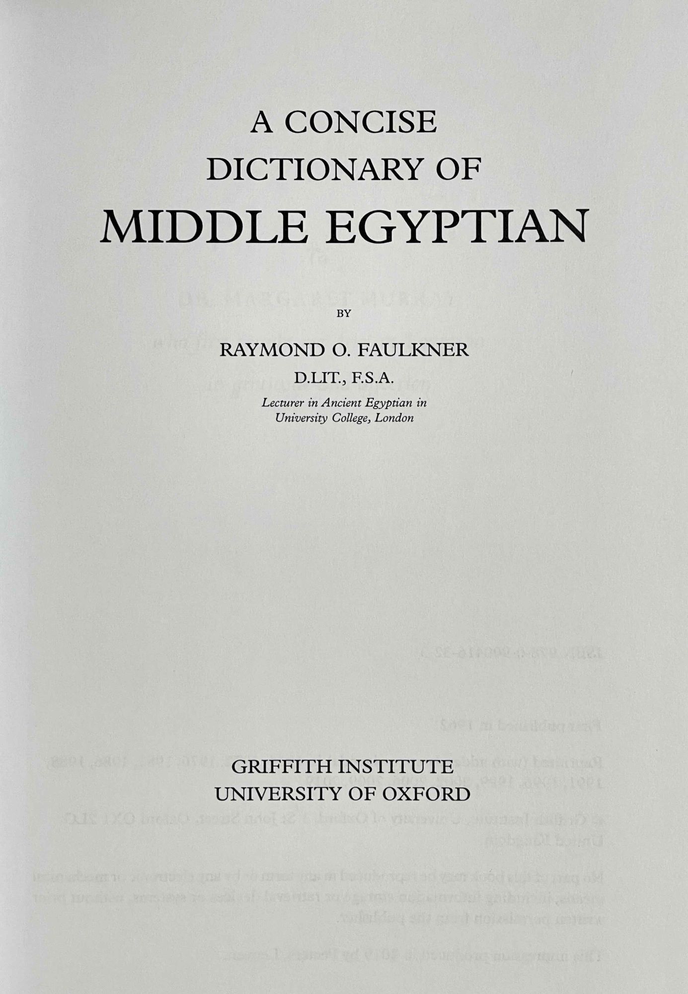 A concise dictionary of Middle Egyptian by FAULKNER Raymond Oliver ...