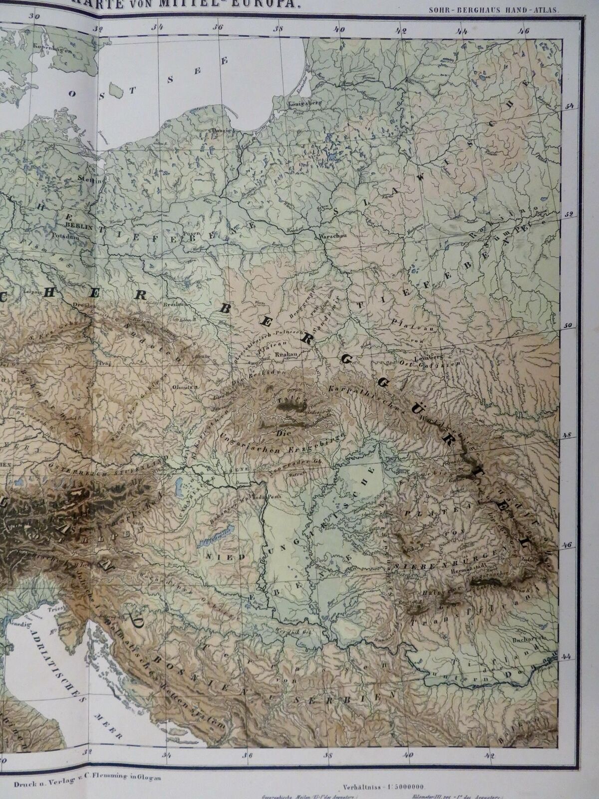 Mountain Ranges & Rivers Central Europe Alps Danube 1885 Flemming ...