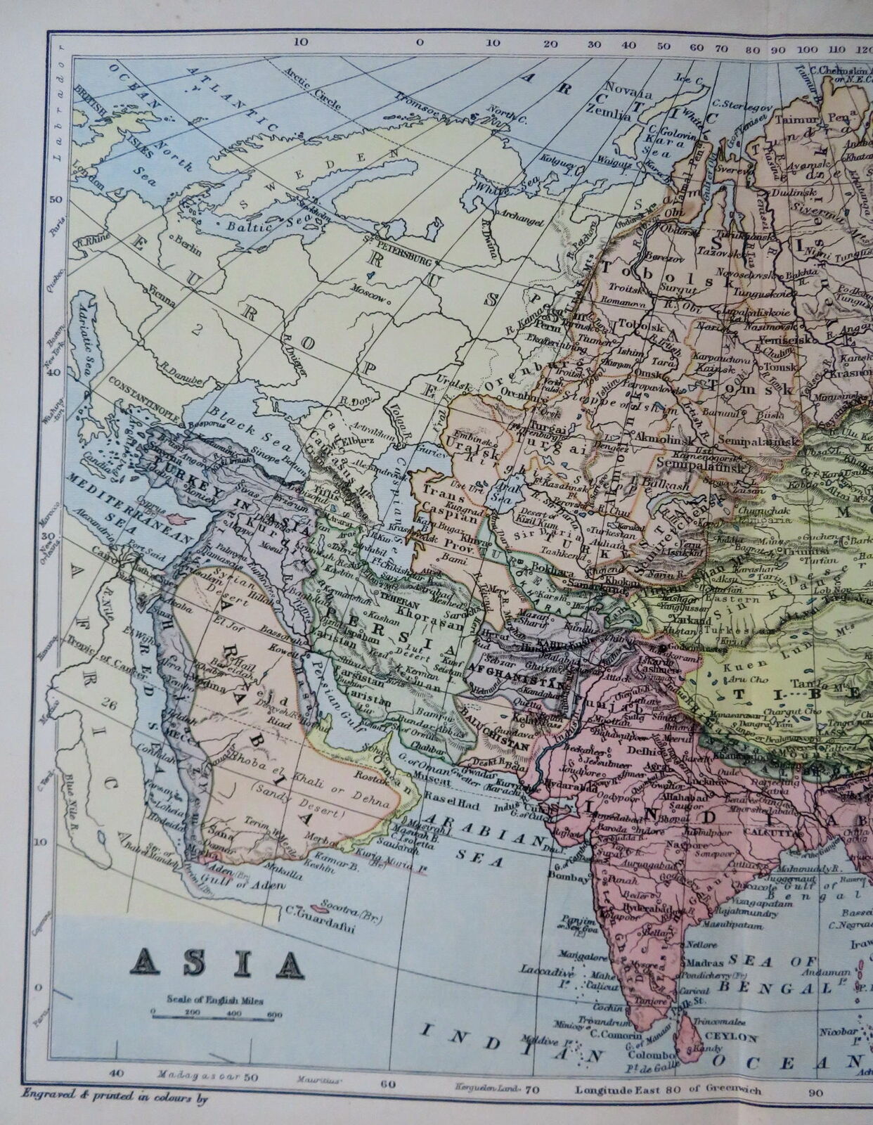 Asia Ottoman Empire Russia Qing Empire Japan British Raj 1895 Johnston ...