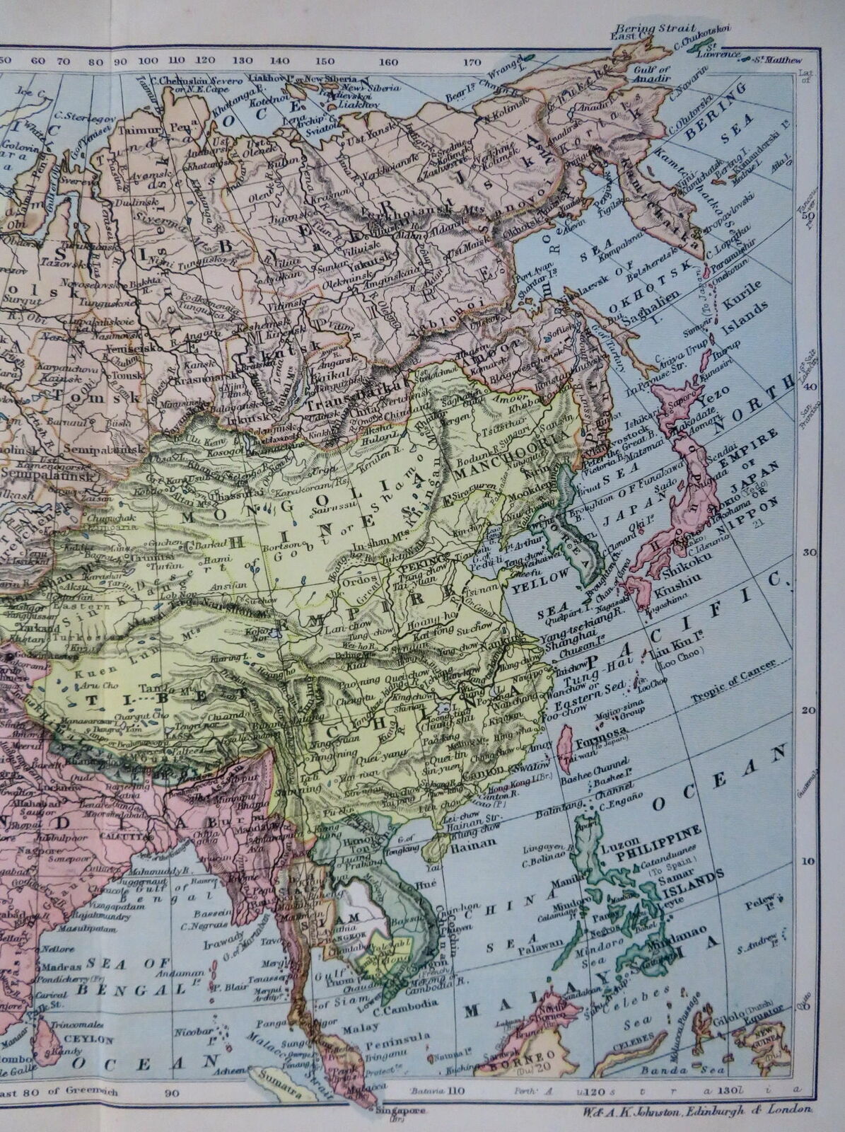 Asia Ottoman Empire Russia Qing Empire Japan British Raj 1895 Johnston ...