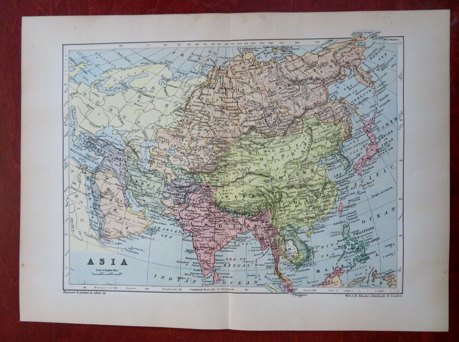 Asia Ottoman Empire Russia Qing Empire Japan British Raj 1895 Johnston ...