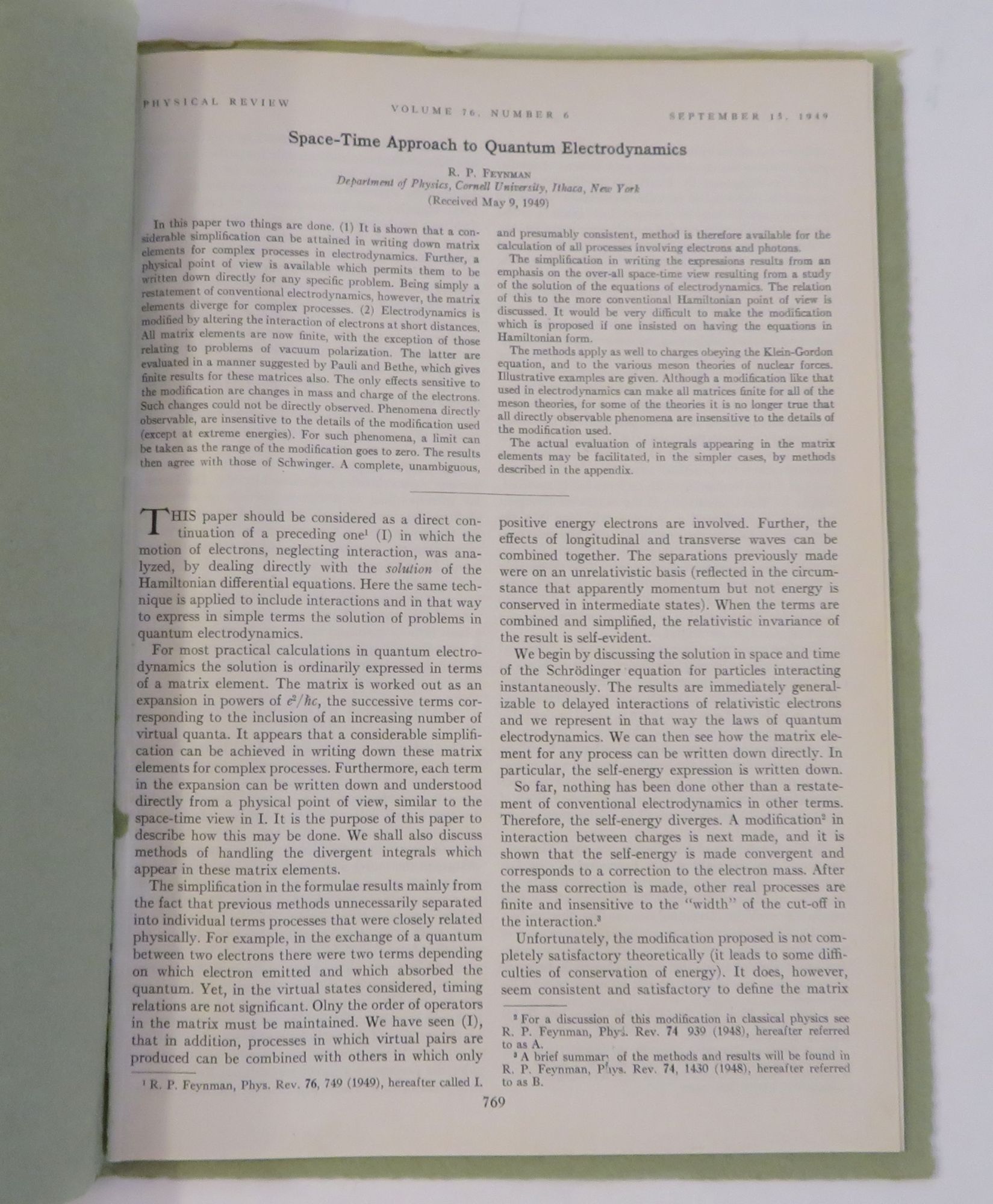 [ Twenty One Original Articles from 'The Physical Review' ] by Feynman ...