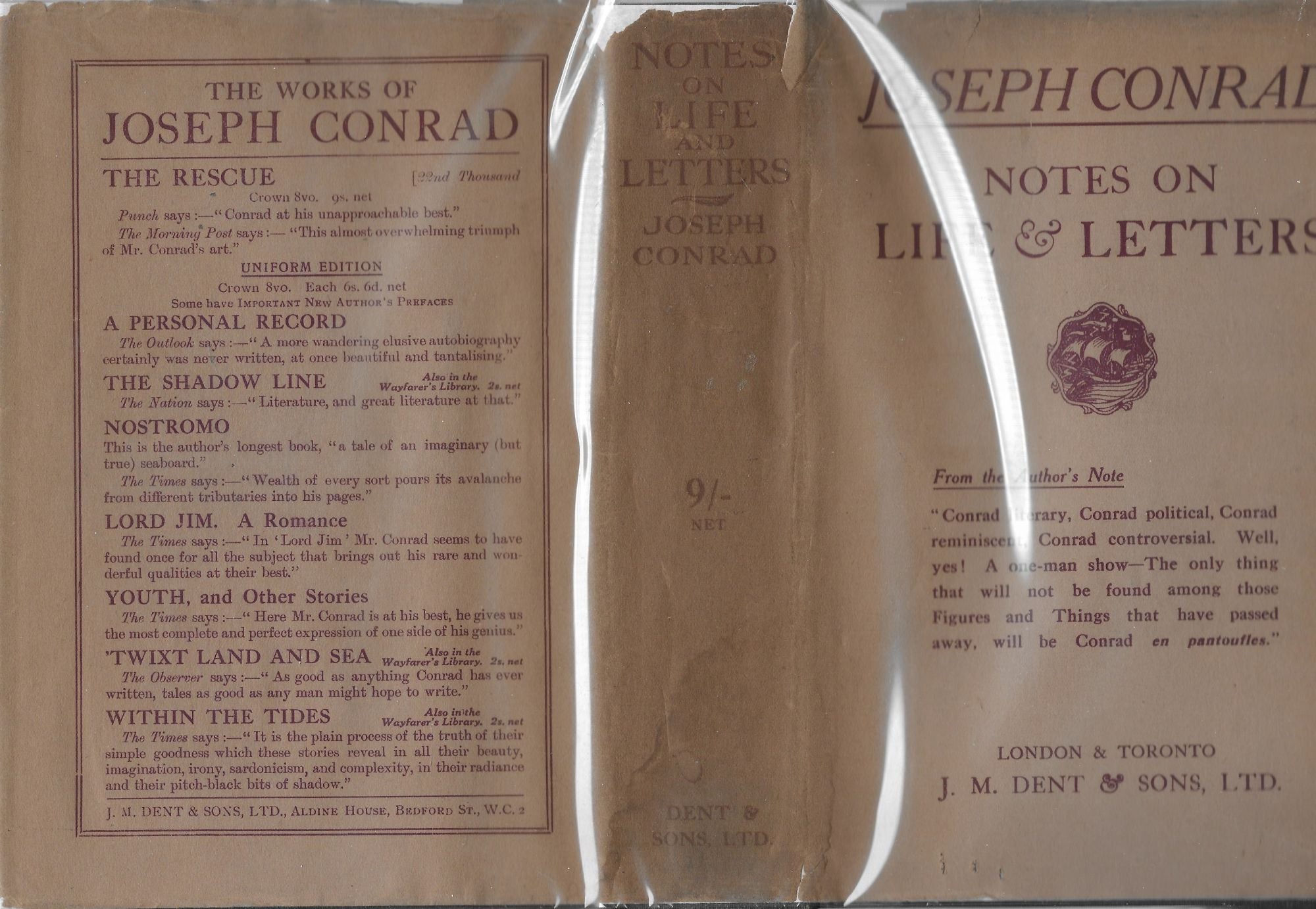 Notes on Life & Letters by Conrad, Joseph: Hardcover (1921) | stephens ...