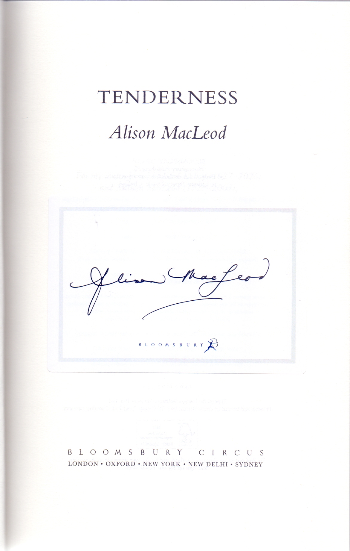 Tenderness *SIGNED (bookplate) First Edition, 1st printing* by MACLEOD ...