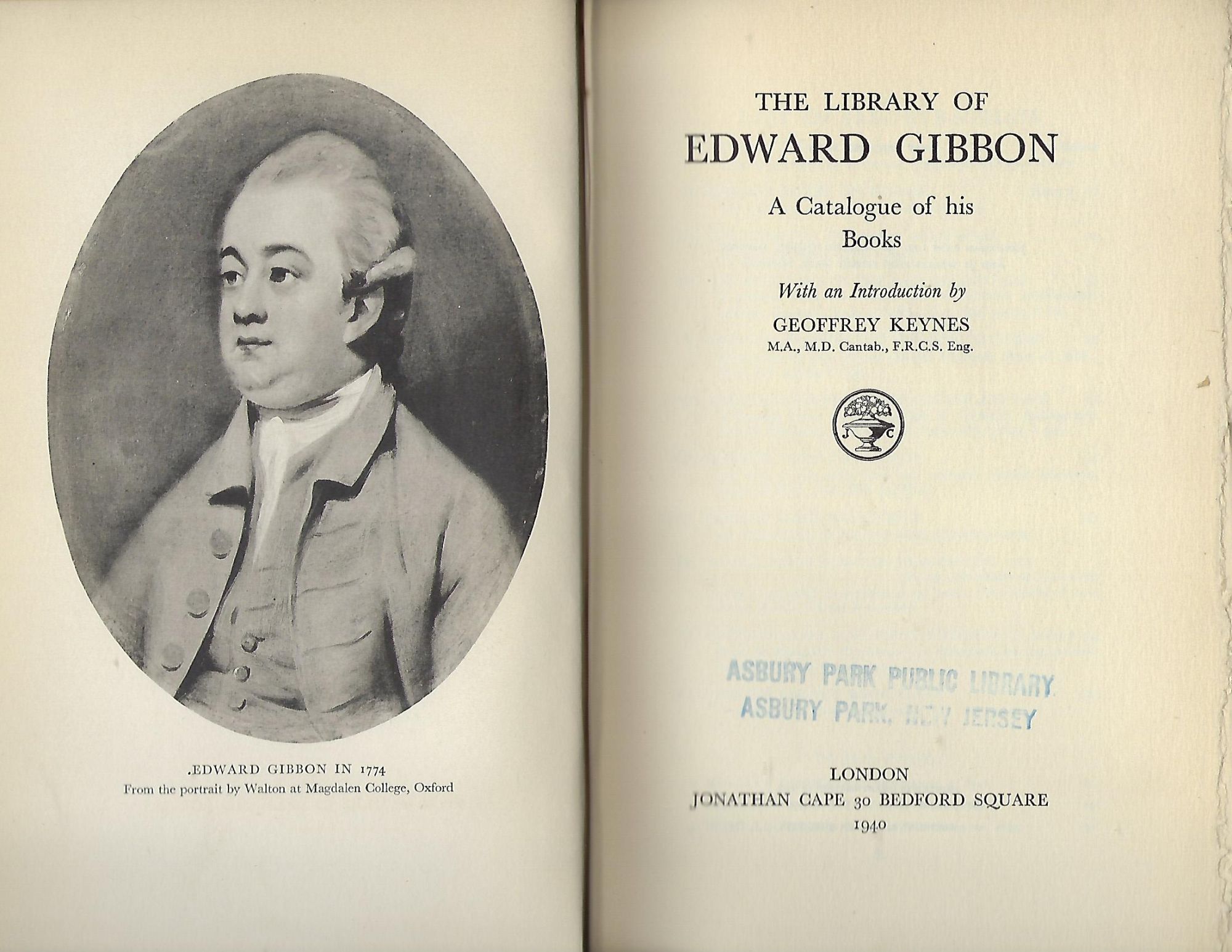 THE LIBRARY OF EDWARD GIBBON: A CATALOGUE OF HIS BOOKS by KEYNES ...