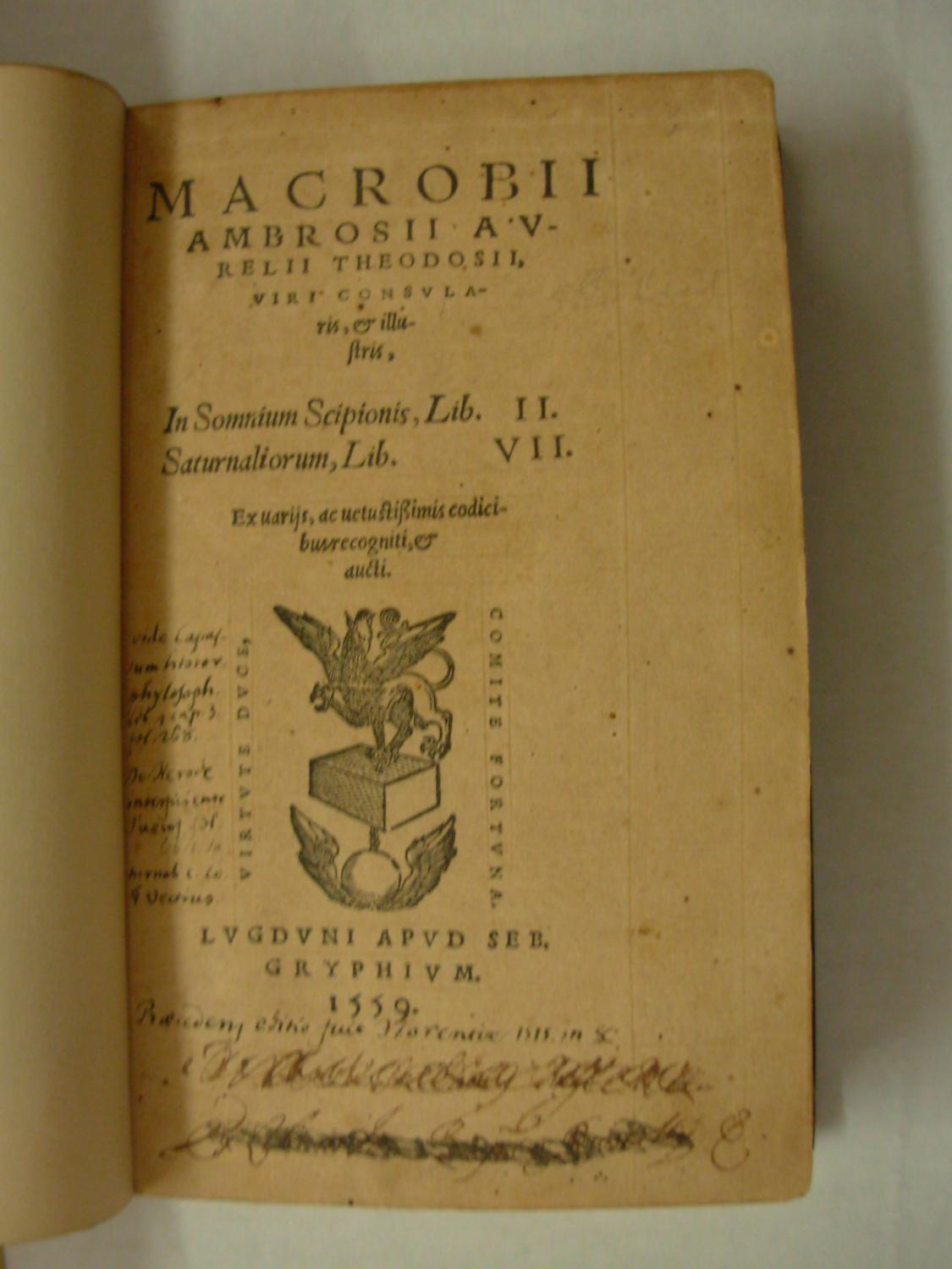 Somnium Scipionis Lib. II; Saturanliorum Libri VII [Spine Title ...