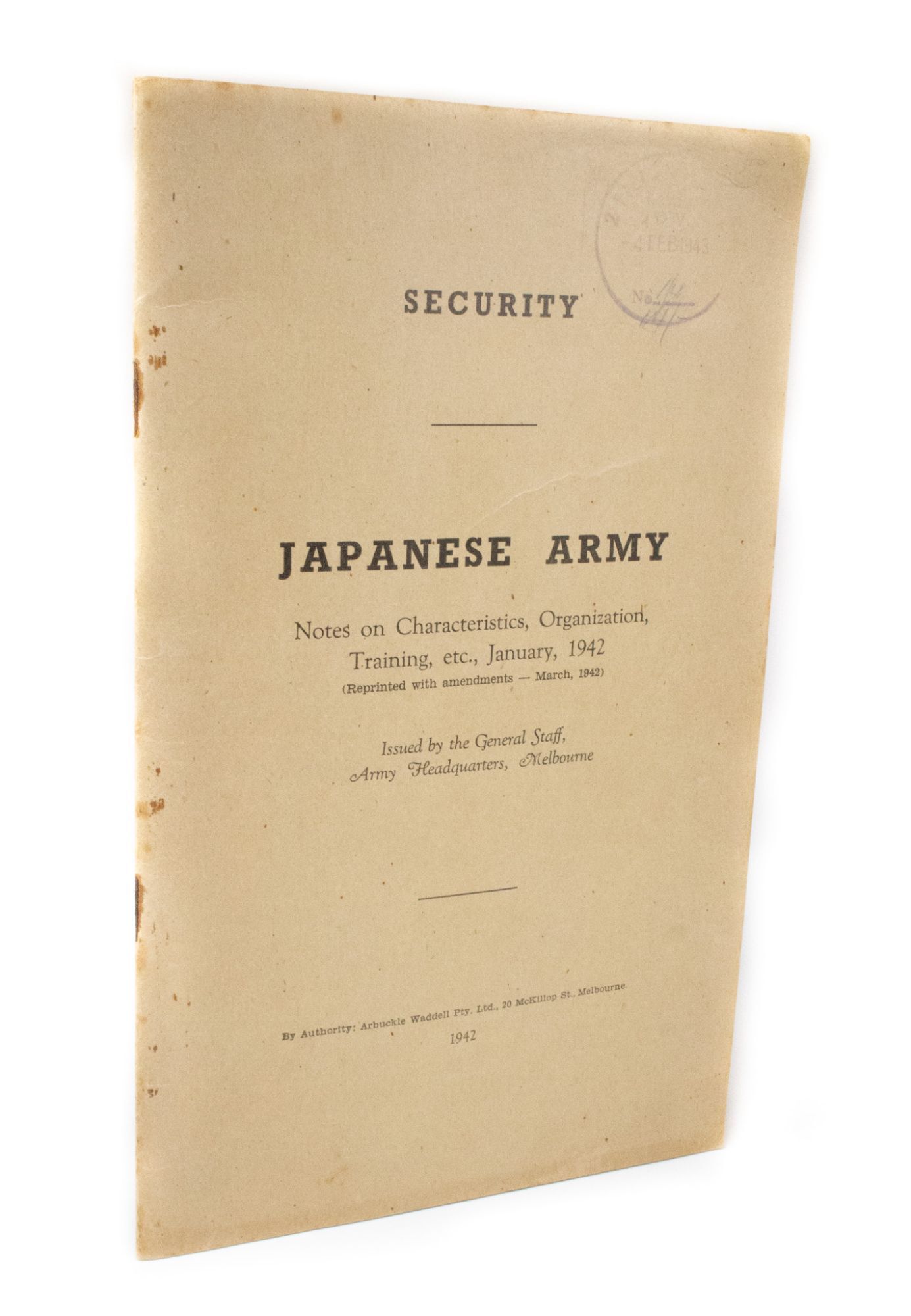Japanese Army Notes on Characteristics, Organization, Training, etc ...