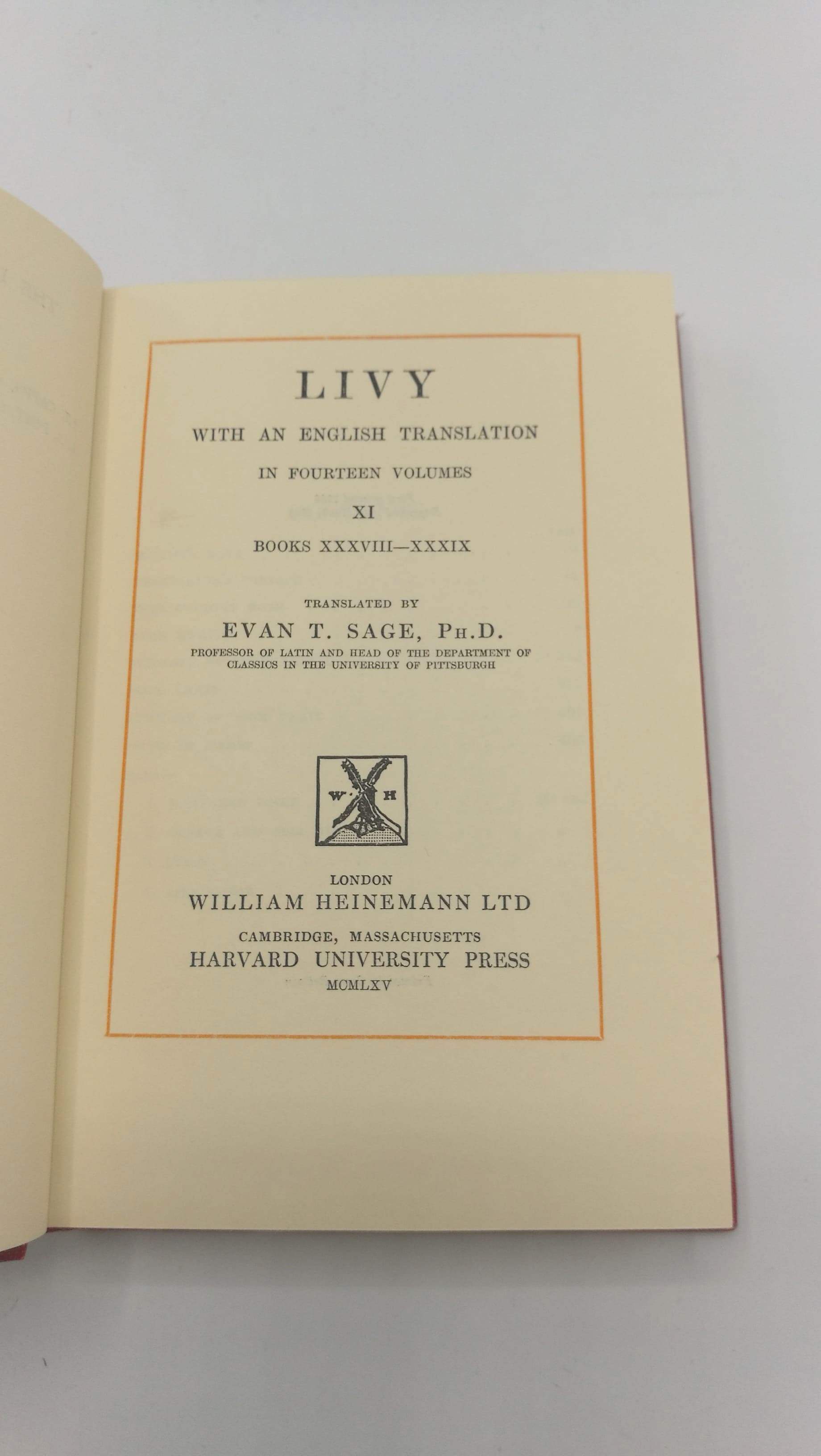 Livy. XI Books XXXVIII-XXXIX With an English translation by E.T. Sage ...