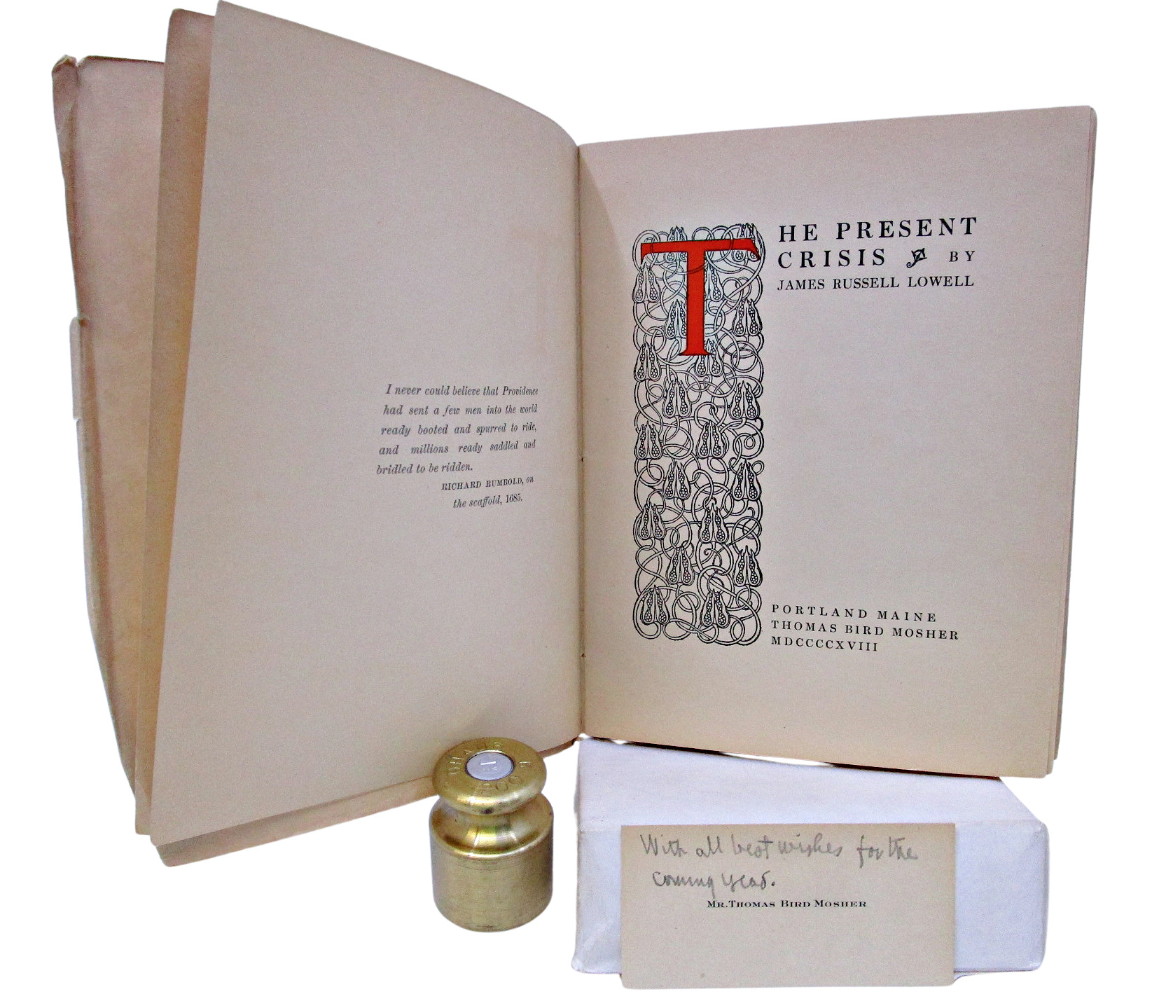 The Present Crisis with Mosher Business Card by James Russell Lowell ...