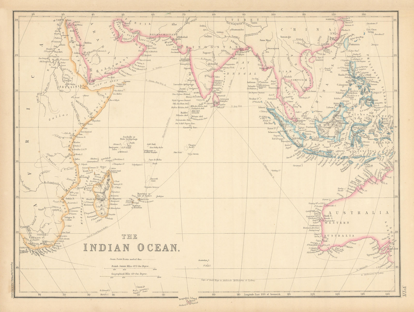 The Indian Ocean [Showing the Sailing Routes to India, China, and ...