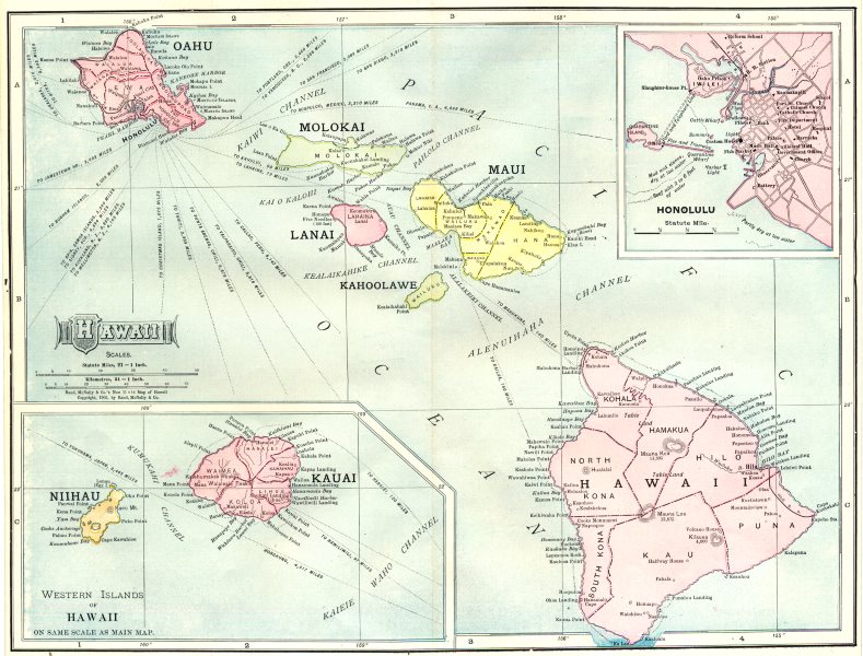 Western Islands of Hawaii; Inset Maps of Niihau; Kauai; Honolulu by ...
