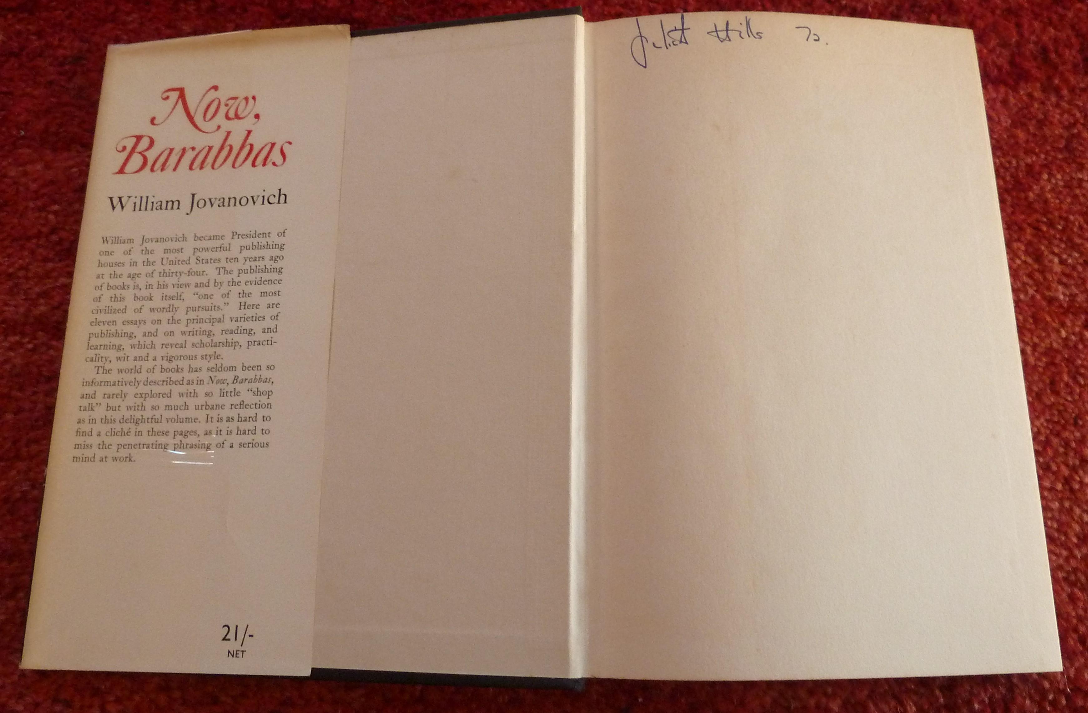 Now, Barabbas by William Jovanovich: Good Hardcover (1965) 1st Edition ...