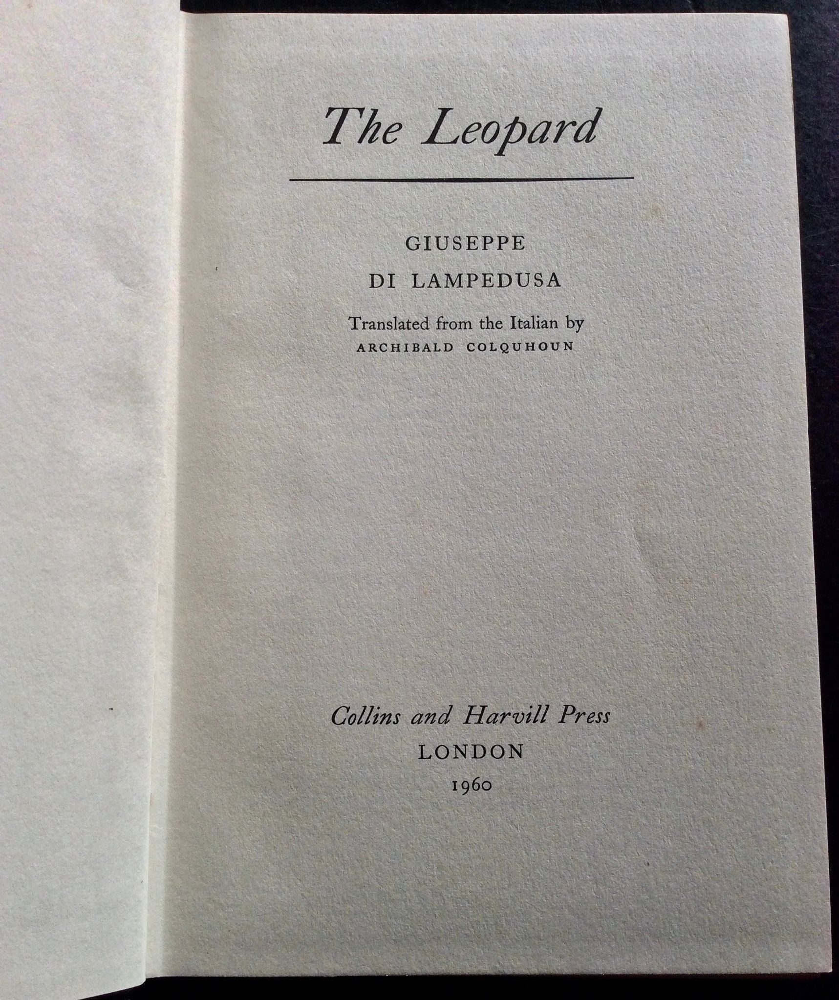 THE LEOPARD by GIUSEPPE DI LAMPEDUSA: Very Good Hardcover (1960) 1st ...
