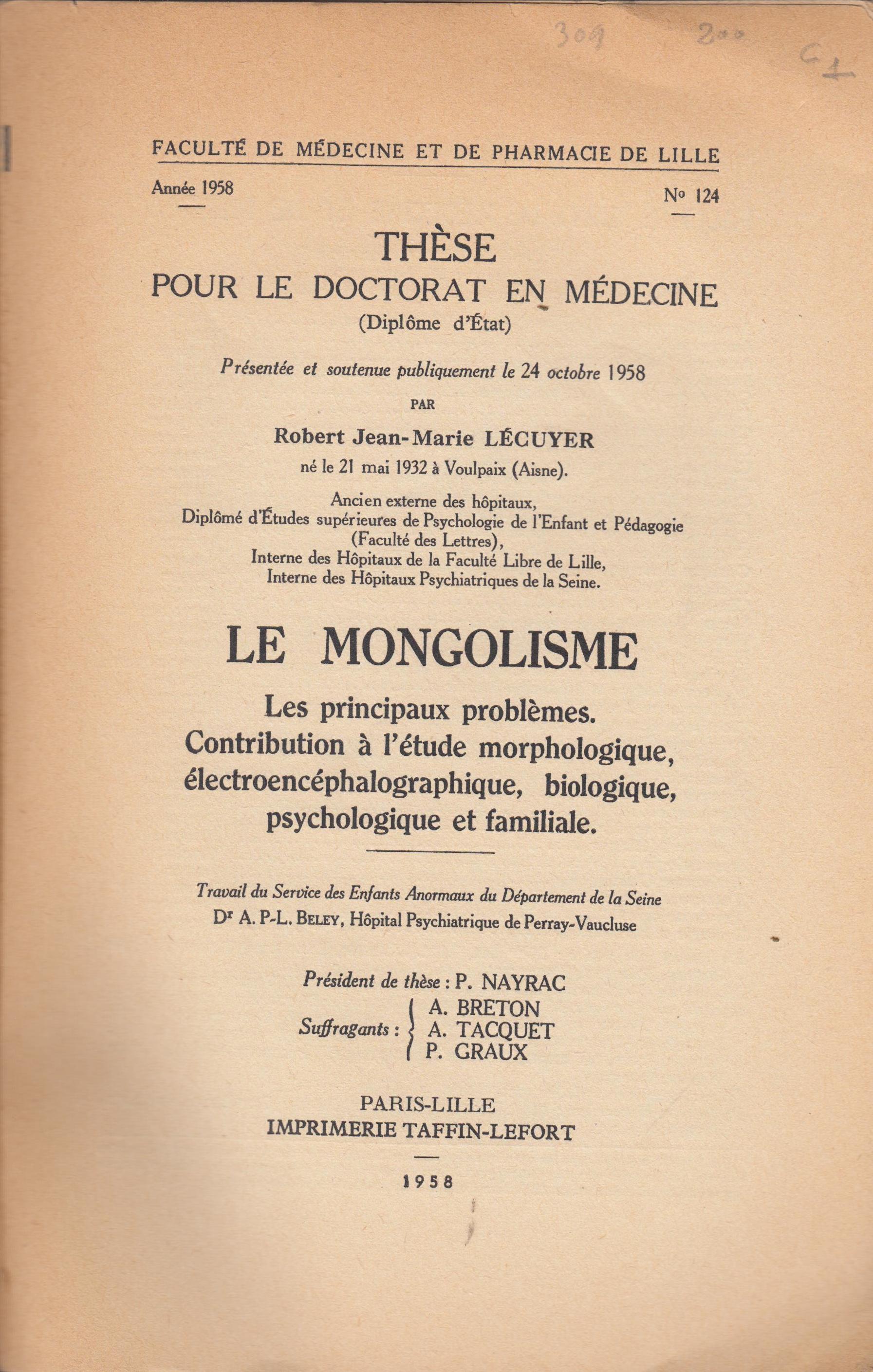 Le Mongolisme, Principaux Problèmes Médicaux Psychologiques Et Sociaux ...