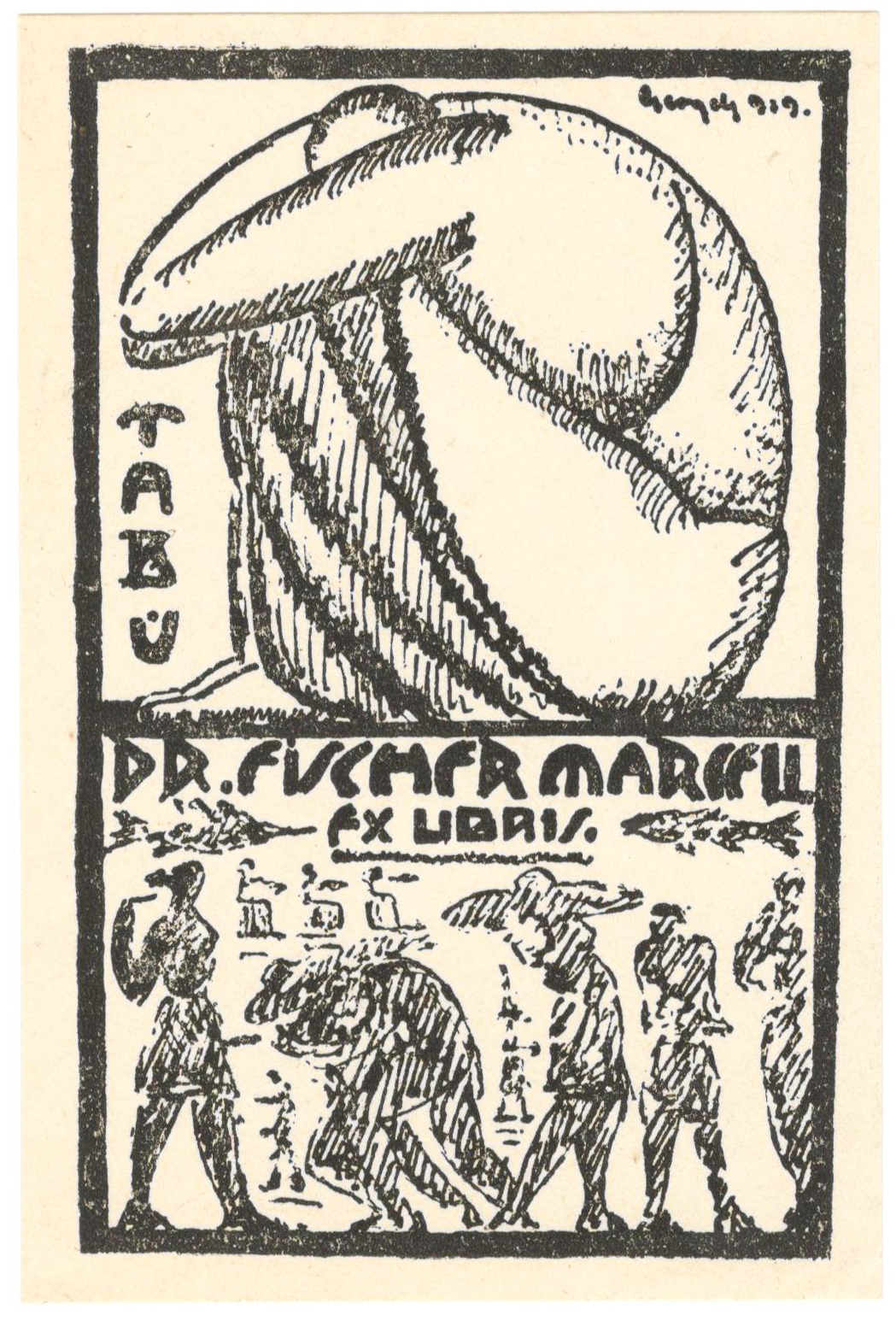 Tabu Taboo Ex Libris Dr Fischer Marcell Linocut By Sándor