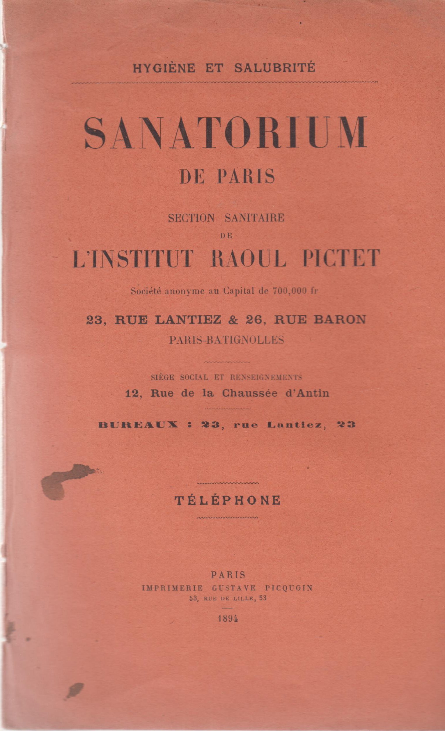 Hygiène et salubrité : sanatorium de Paris, section sanitaire de l ...