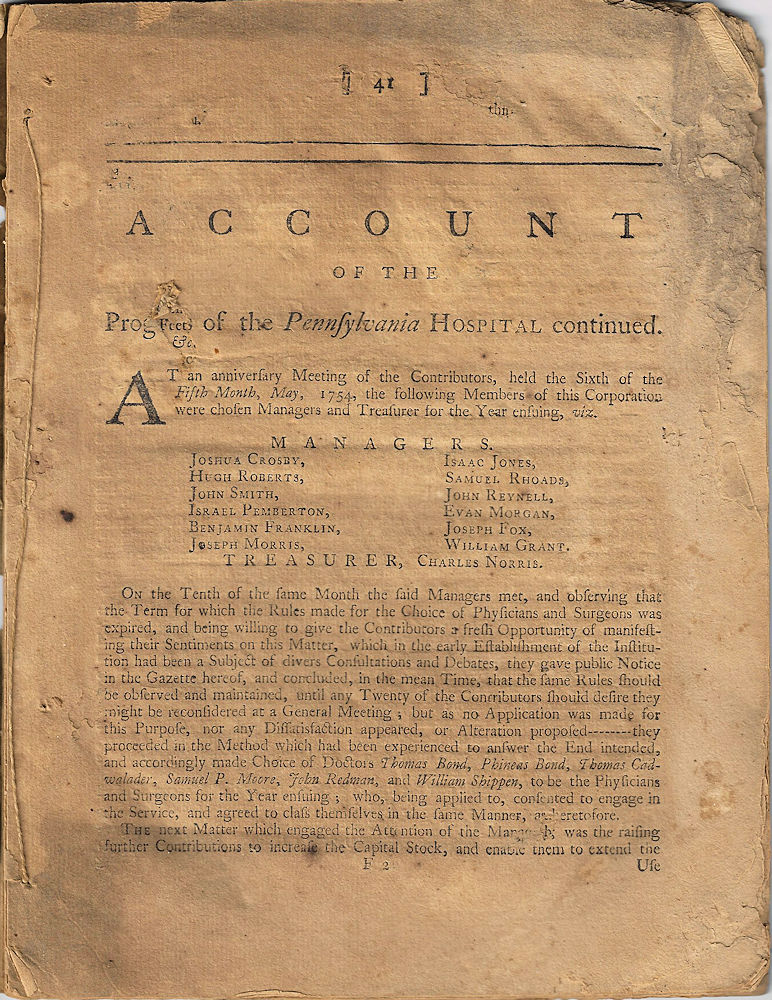 1761 - Continuation of the Account of the Pennsylvania Hospital; From ...