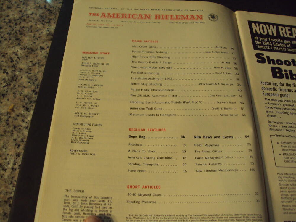 American Rifleman Aug 1963 Police Firearms Training, American Wall Guns ...