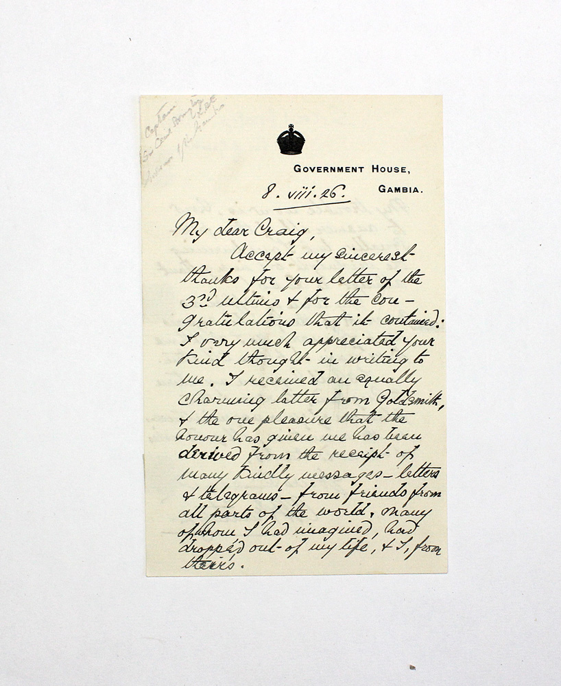 An Original Handwritten Gambia Government House Letter Signed by Sir ...