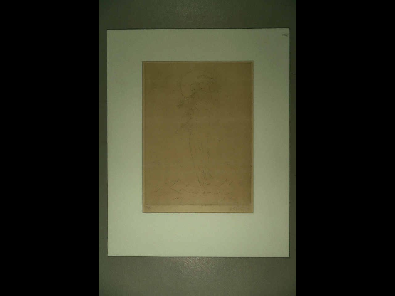 Drei über Bergkette schwebende Knaben mit Flöten musizierend. von ...