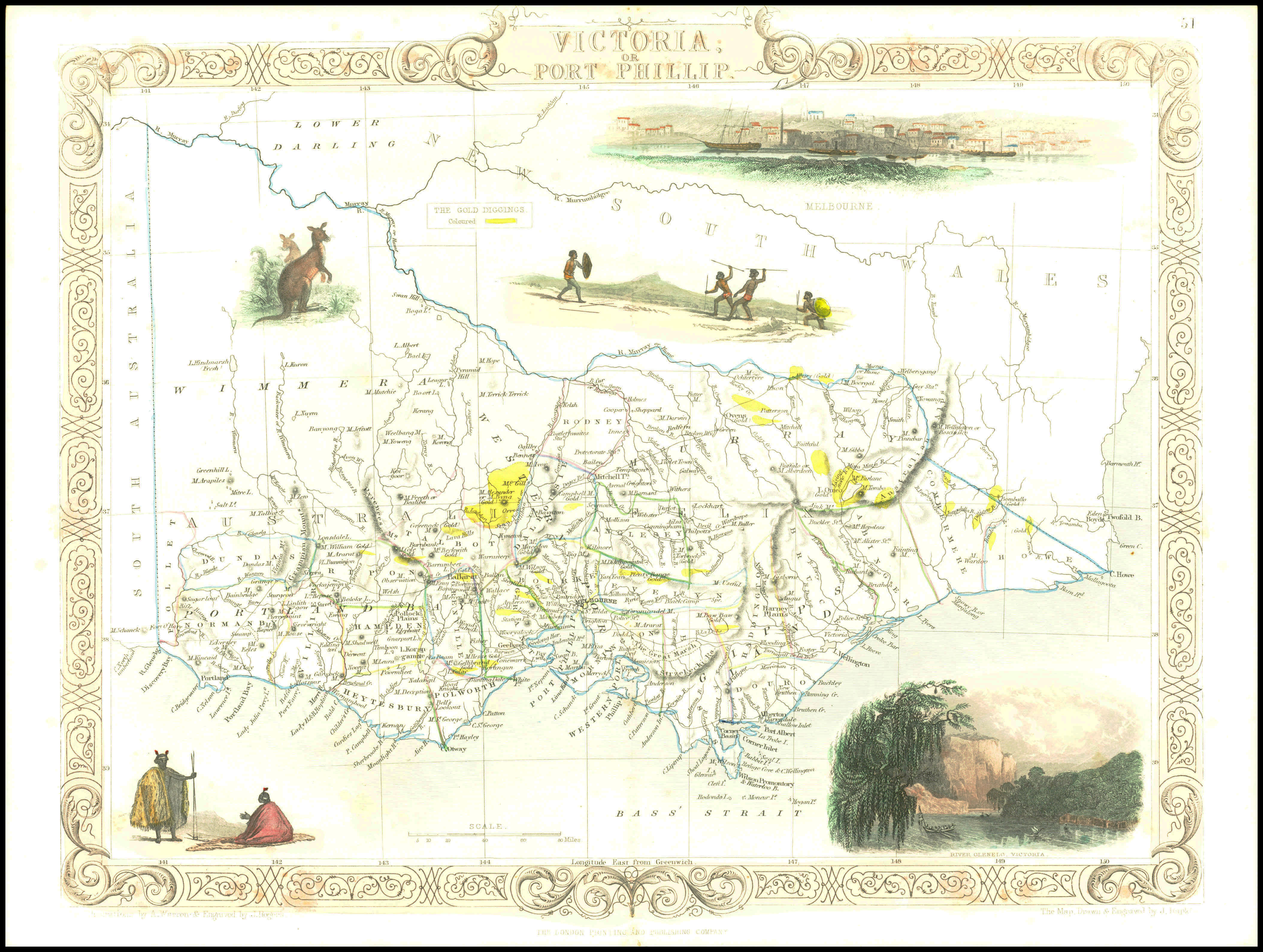 1850 Original Antique Map VICTORIA OR PORT PHILLIP Australia by Tallis ...