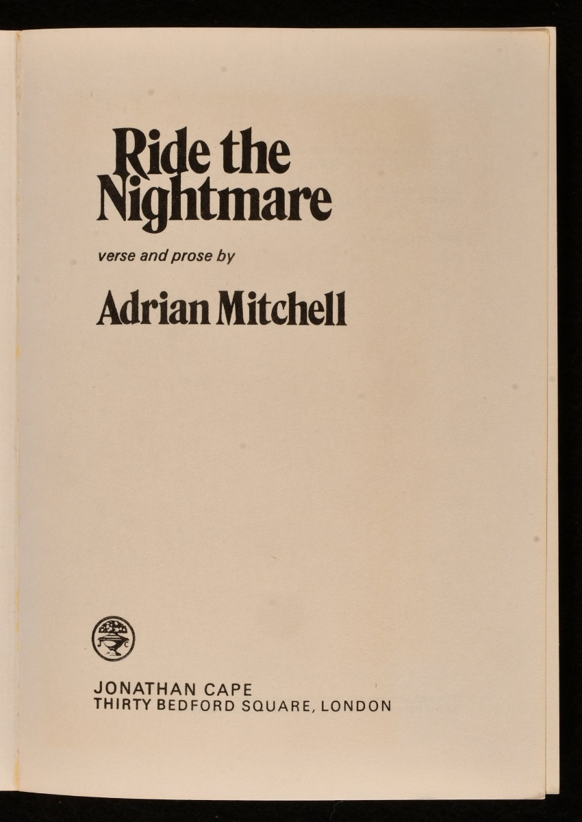 Ride the Nightmare by Adrian Mitchell: Fine Paperback (1971) First ...